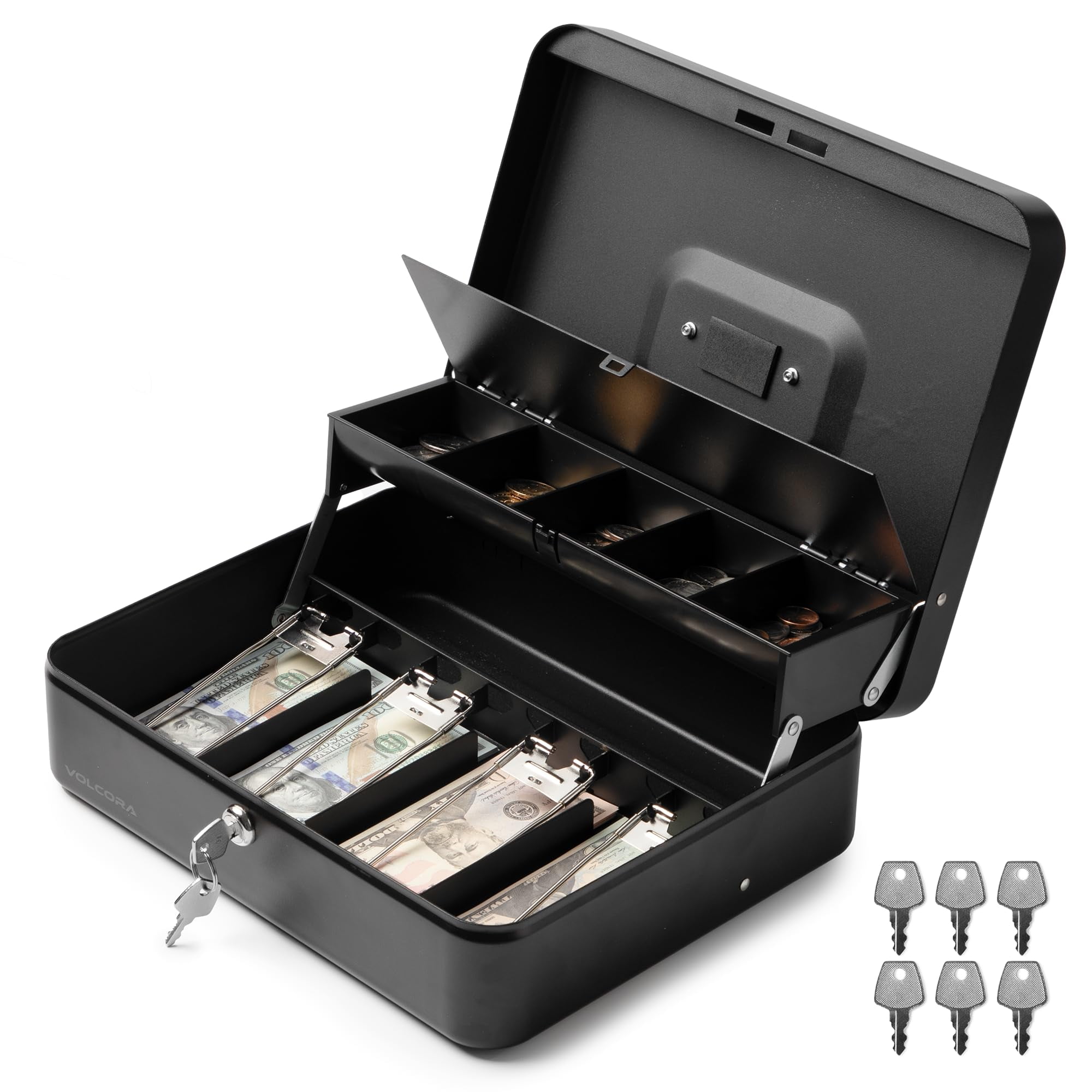 Volcora Large Cash Box with Key Lock, Metal Money Box for Cash ...