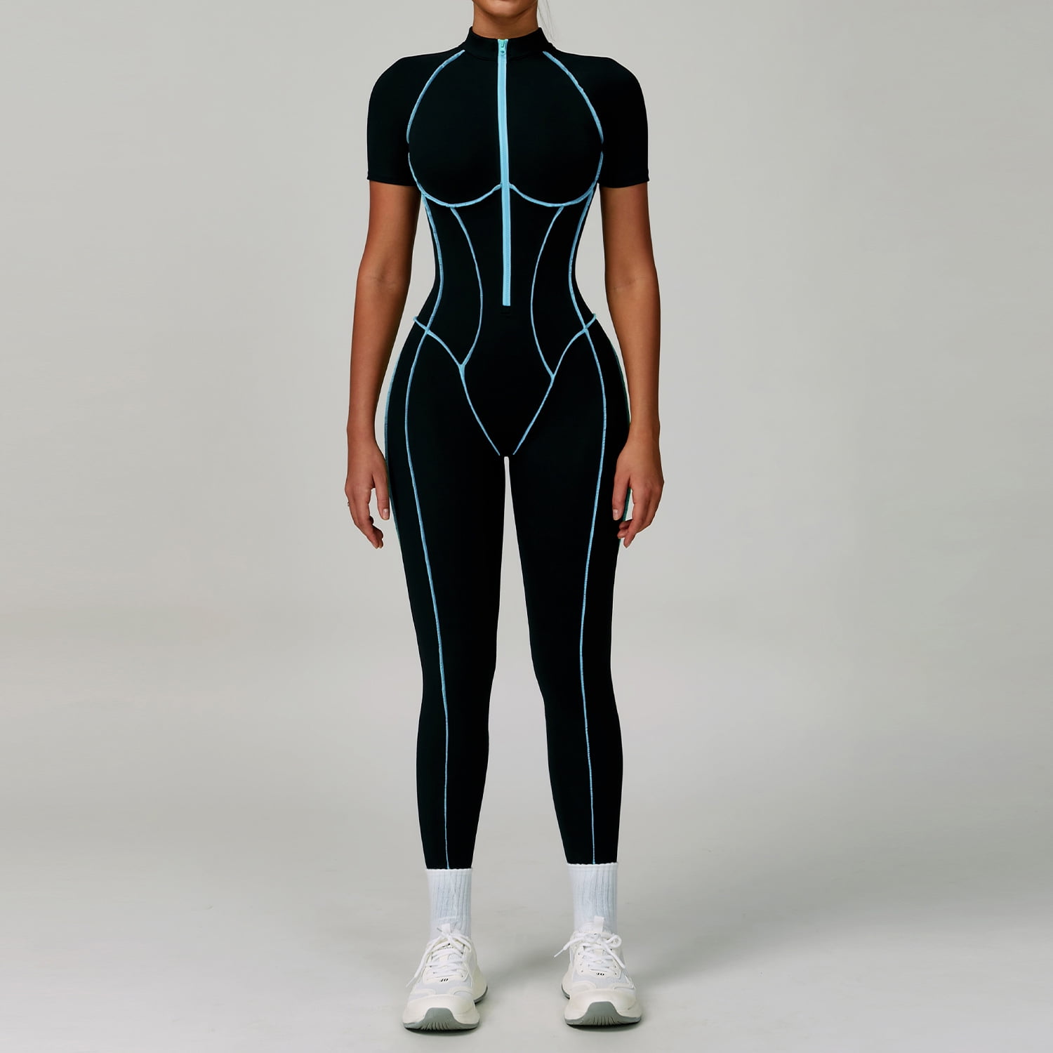 VoleFox Women's 1/4 Sleeve Color-Blocking Yoga Fitness Bodysuit with ...