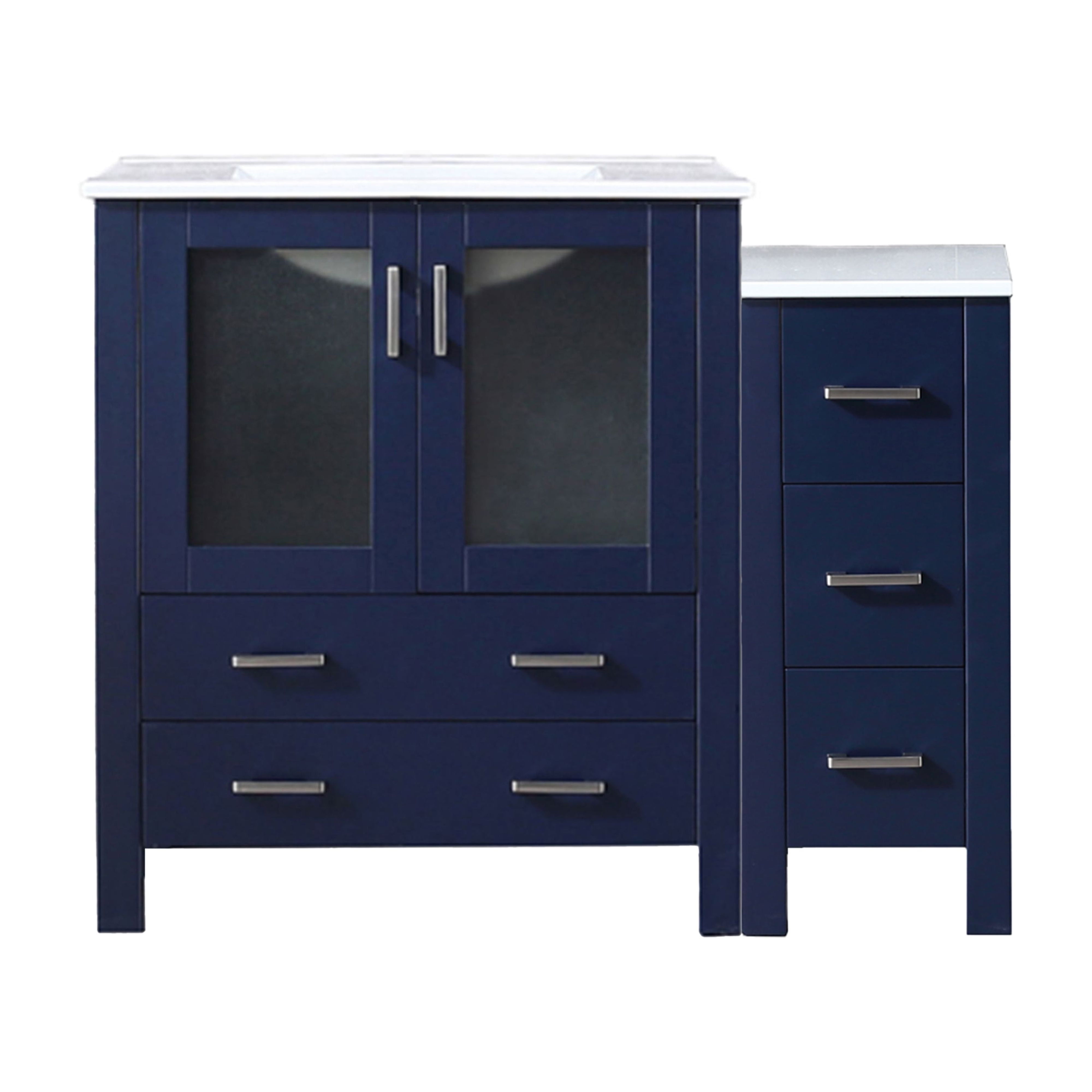 Volez 42 in W Navy Blue Single Bath Vanity with Side Cabinet, and White ...