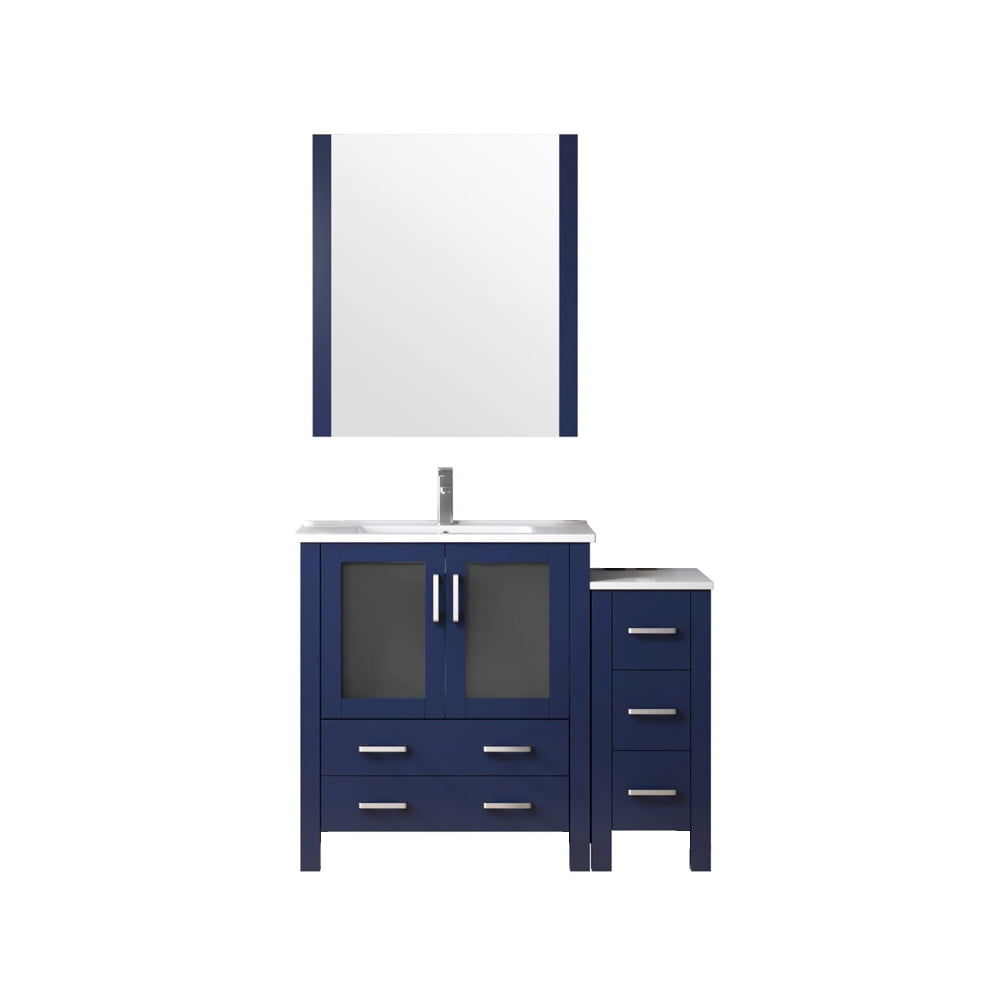 Volez 48 in W Navy Blue Vanity with Side Cabinet, Ceramic Top, Faucet ...