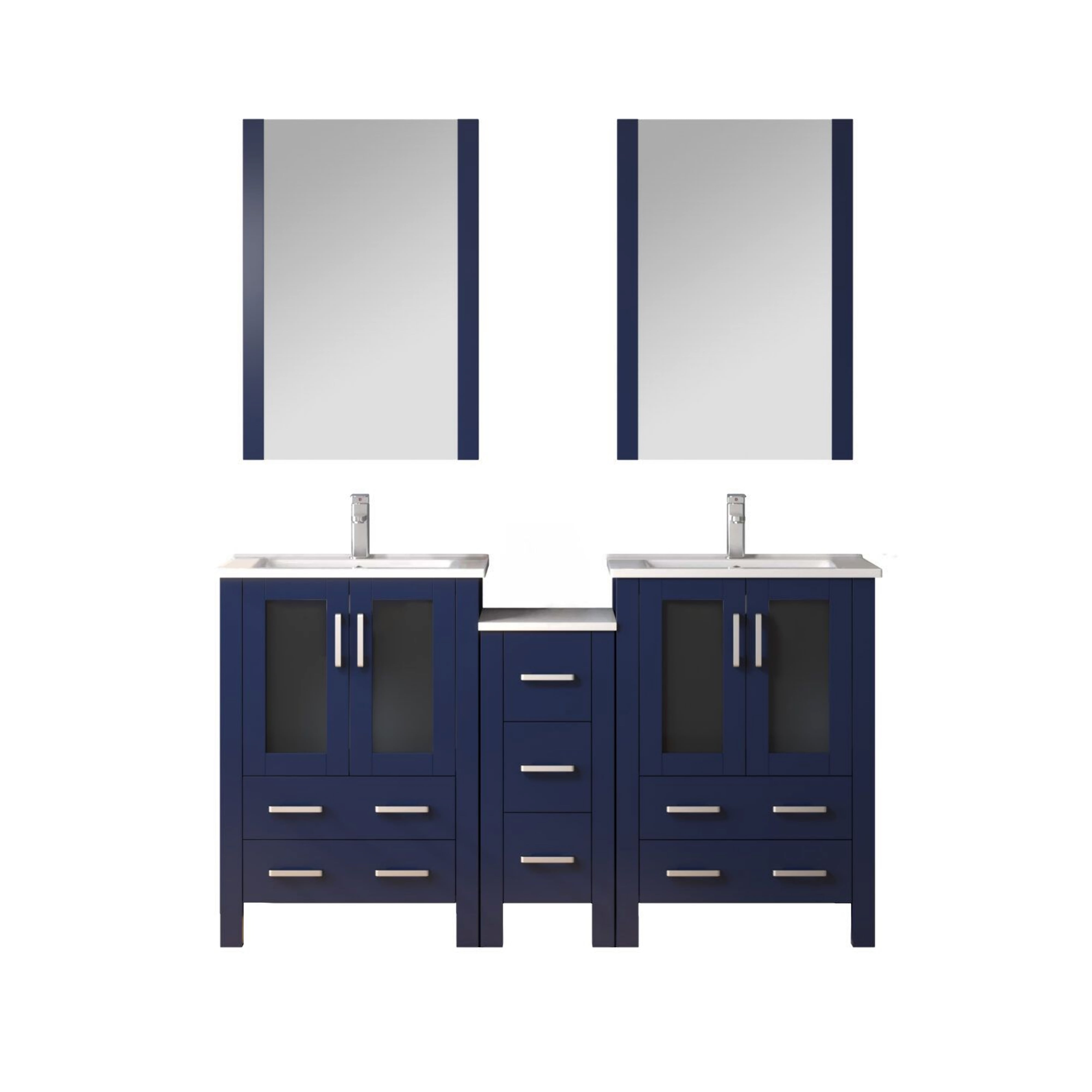 Volez 60 in W Navy Blue Double Bath Vanity with Side Cabinet, Faucet ...