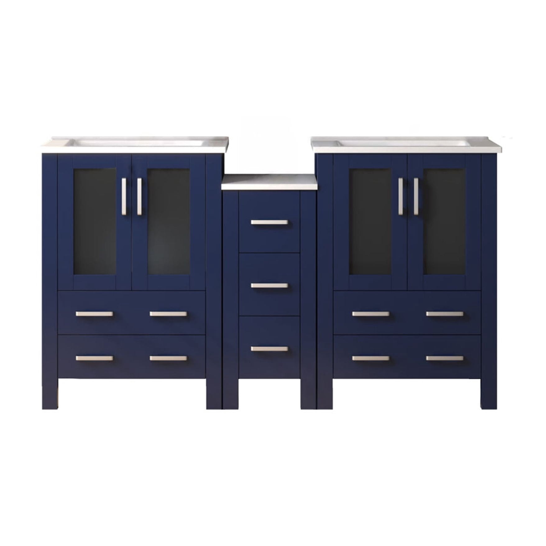 Volez 60 in W Navy Blue Double Bath Vanity with Side Cabinet, and White ...