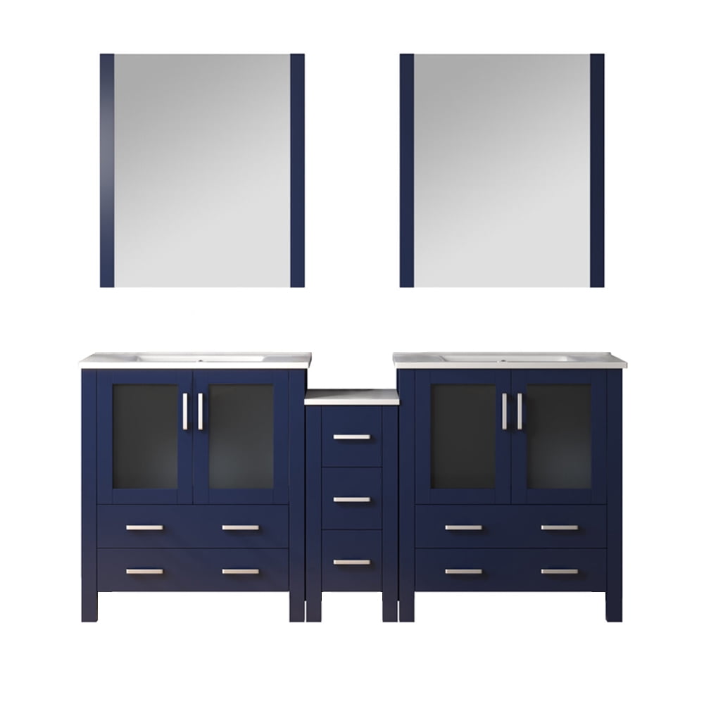 Volez 72 in W Navy Blue Double Vanity with Side Cabinets, Ceramic Top ...