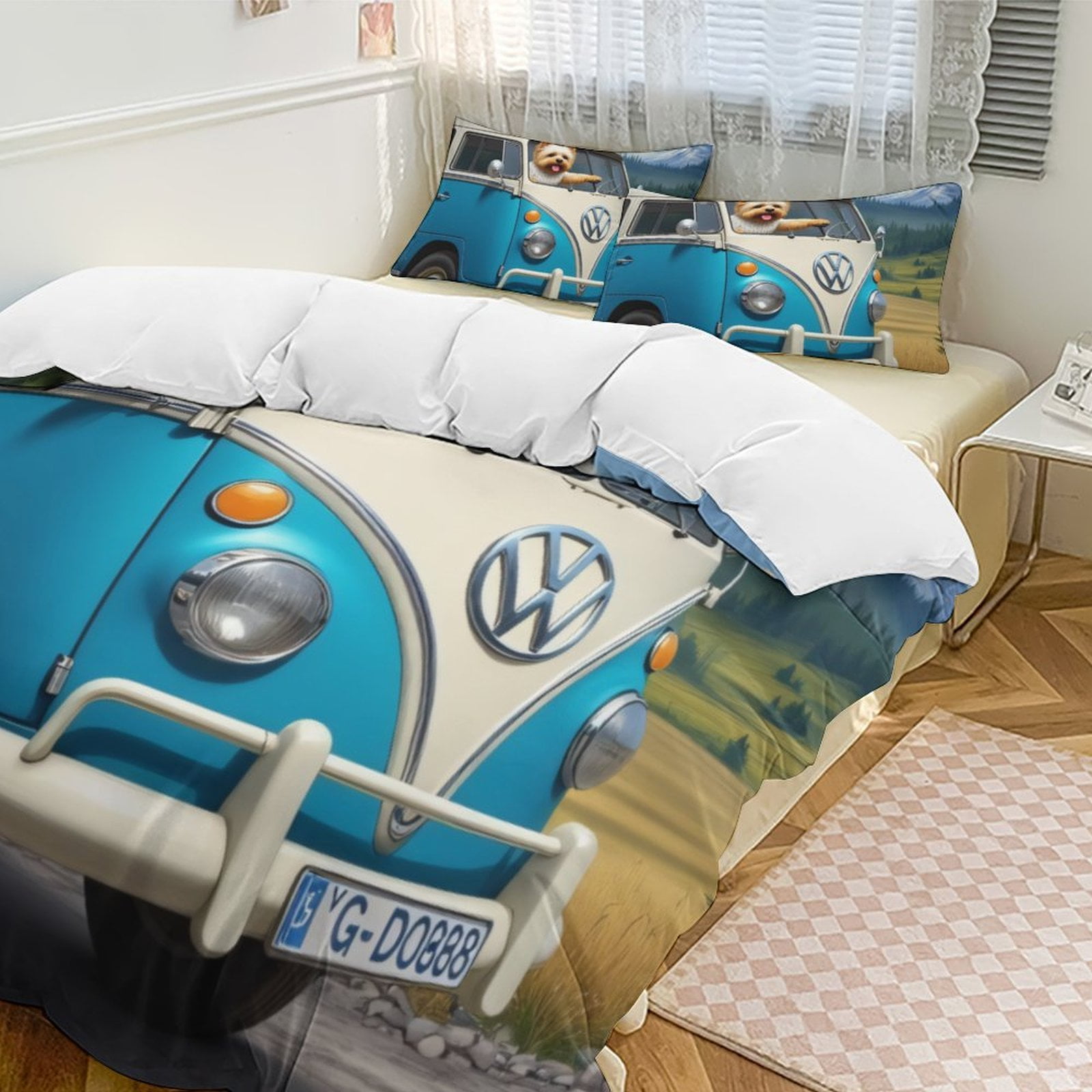Volkswagen Bus with Dog 3D Duvet Cover Set Quilt Cover Theme of Kid Boy ...