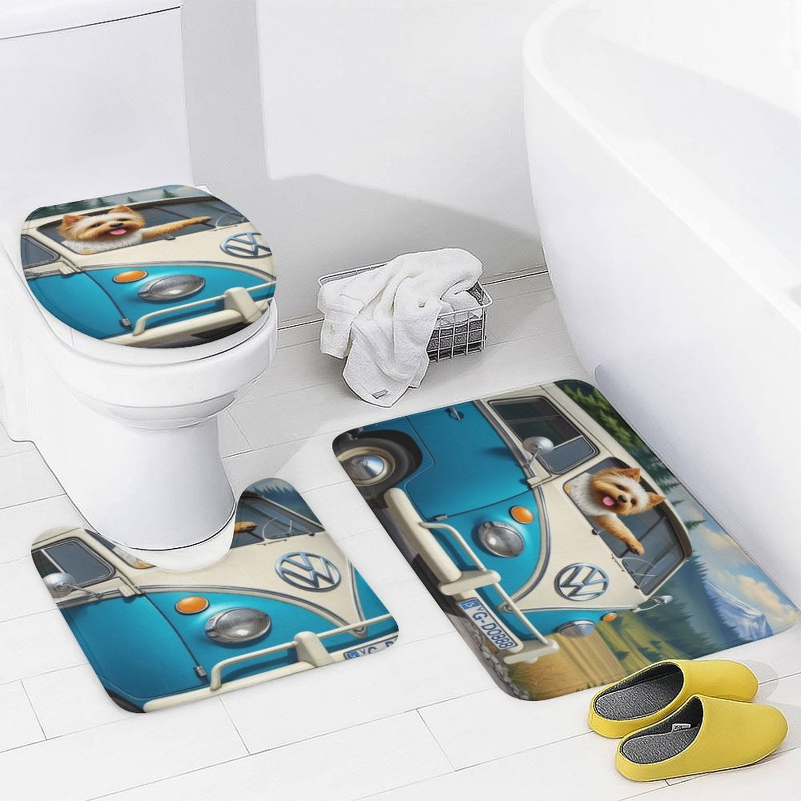Volkswagen Bus with Dog Bathroom Mats Sets 3 Piece, Bath Mat Earth ...