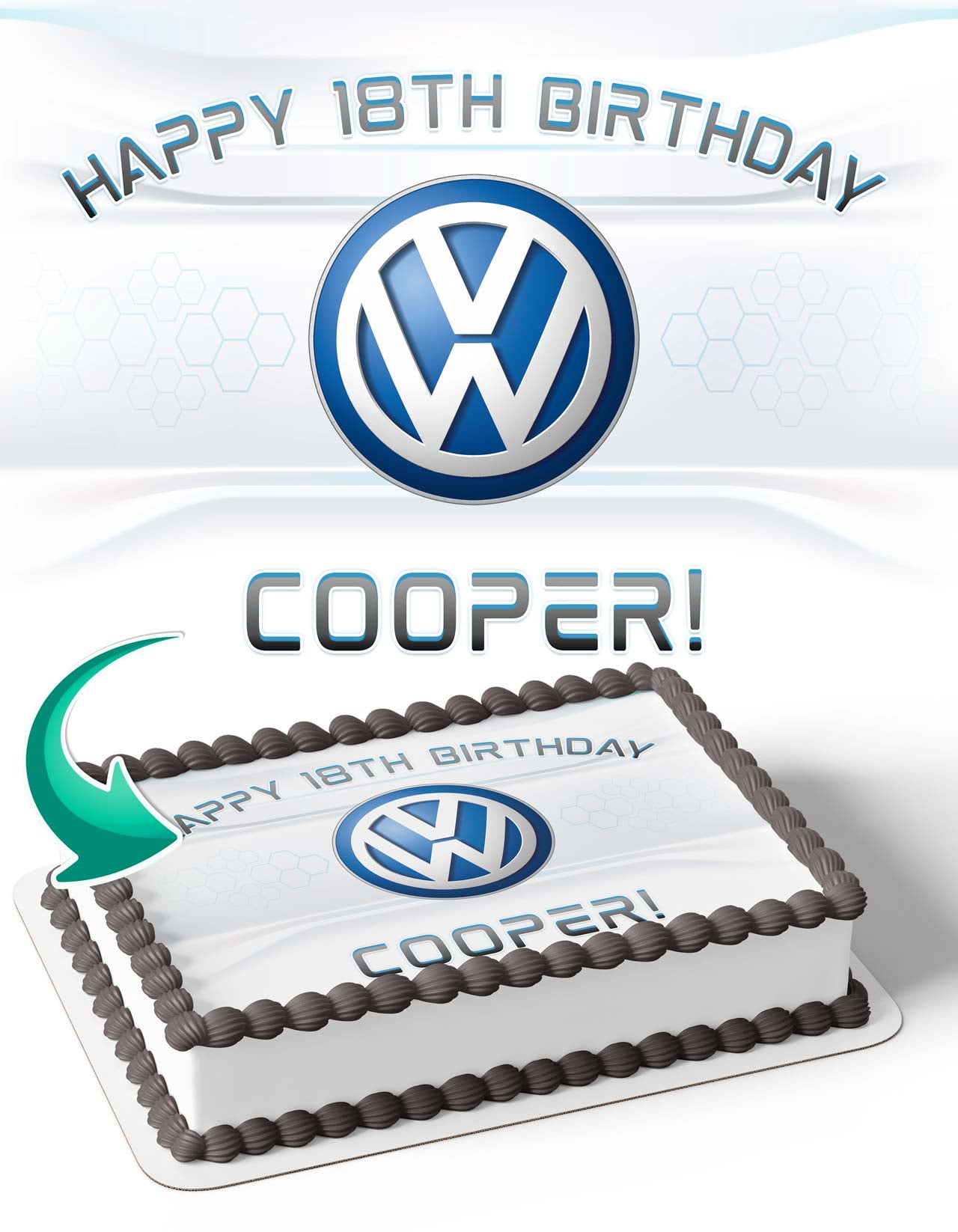 Volkswagen Cars Edible Image Cake Topper Personalized Birthday Sheet Decal Banner 1/4 Sheet ...