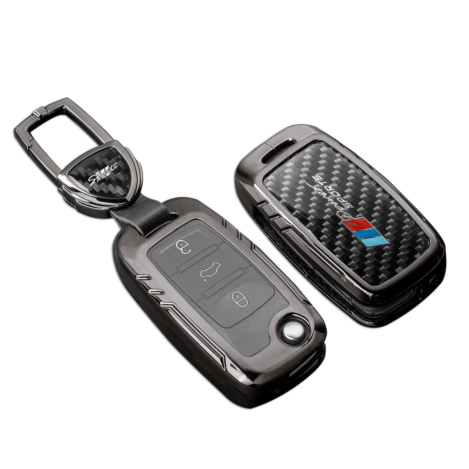 for Volkswagen Key Fob Cover with Keychain,Real Carbon Fiber Zinc Alloy ...