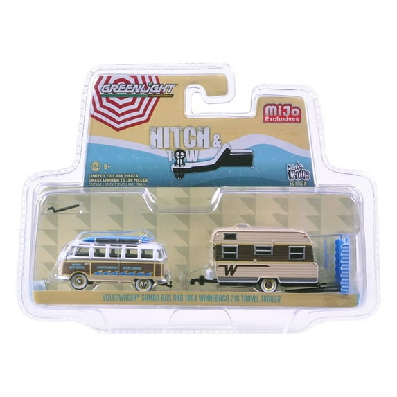 Volkswagen Samba Bus Beige and 1964 Winnebago 216 Travel Trailer Hitch ...
