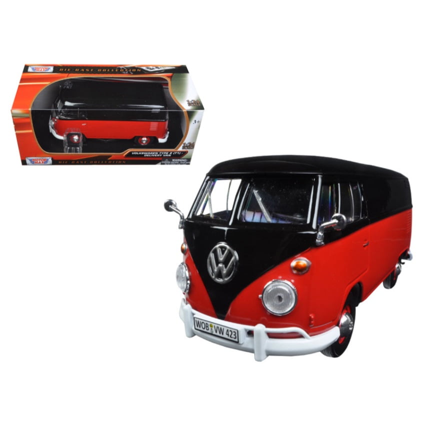 Volkswagen Type 2 (T1) Delivery Van Black and Red 1/24 Diecast Model ...