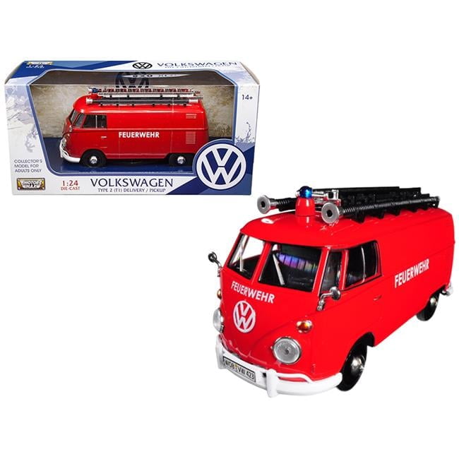 Volkswagen Type 2 (T1) Fire Van "Feuerwehr" Red 1/24 Diecast Model Car ...
