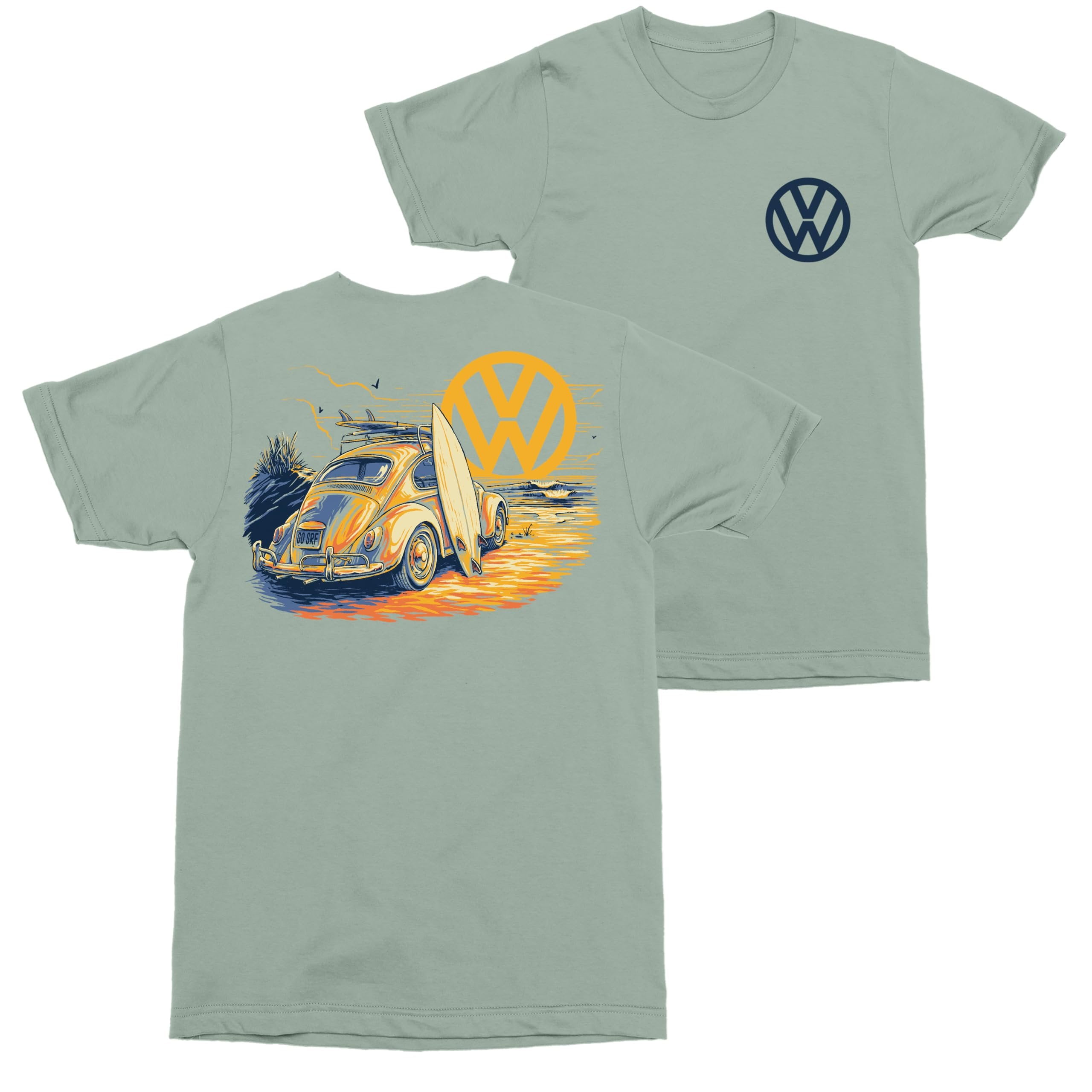 Volkswagen Bus Surfboard Bug Graphic Men's Tee T-Shirt, Sage Green ...