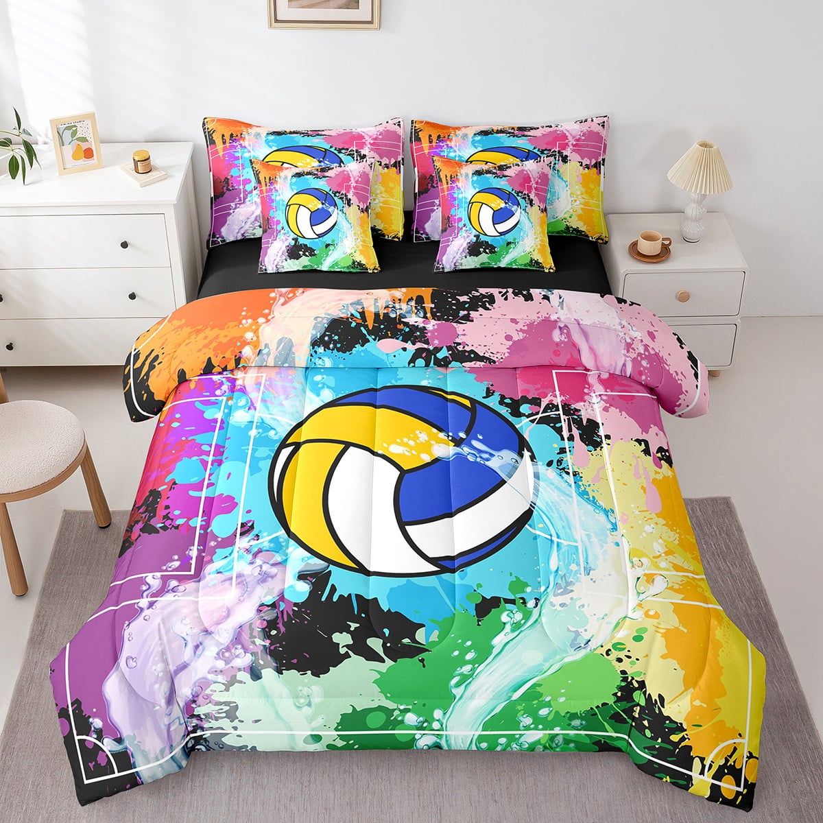 Volleyball 7 Piece Comforter Set Twin Bed in a Bag,Sports Game Bedding ...