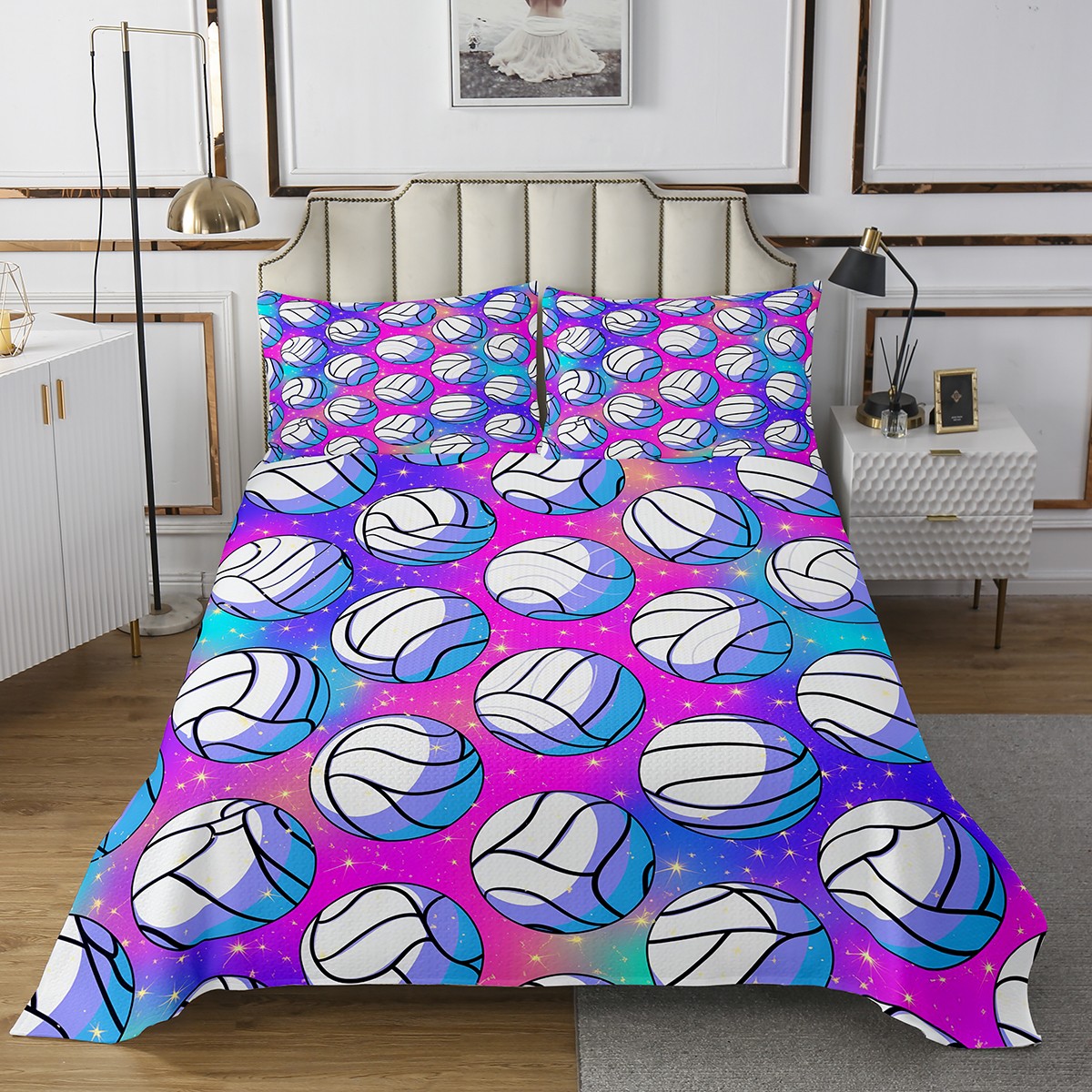 Volleyball Ball Queen Quilt Set Volleyball Games Sports Bedspread ...