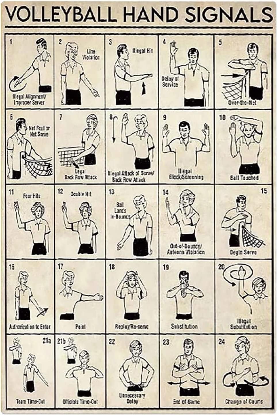 Volleyball Hand Signals Metal Signs Wall Decor Volleyball Knowledge ...