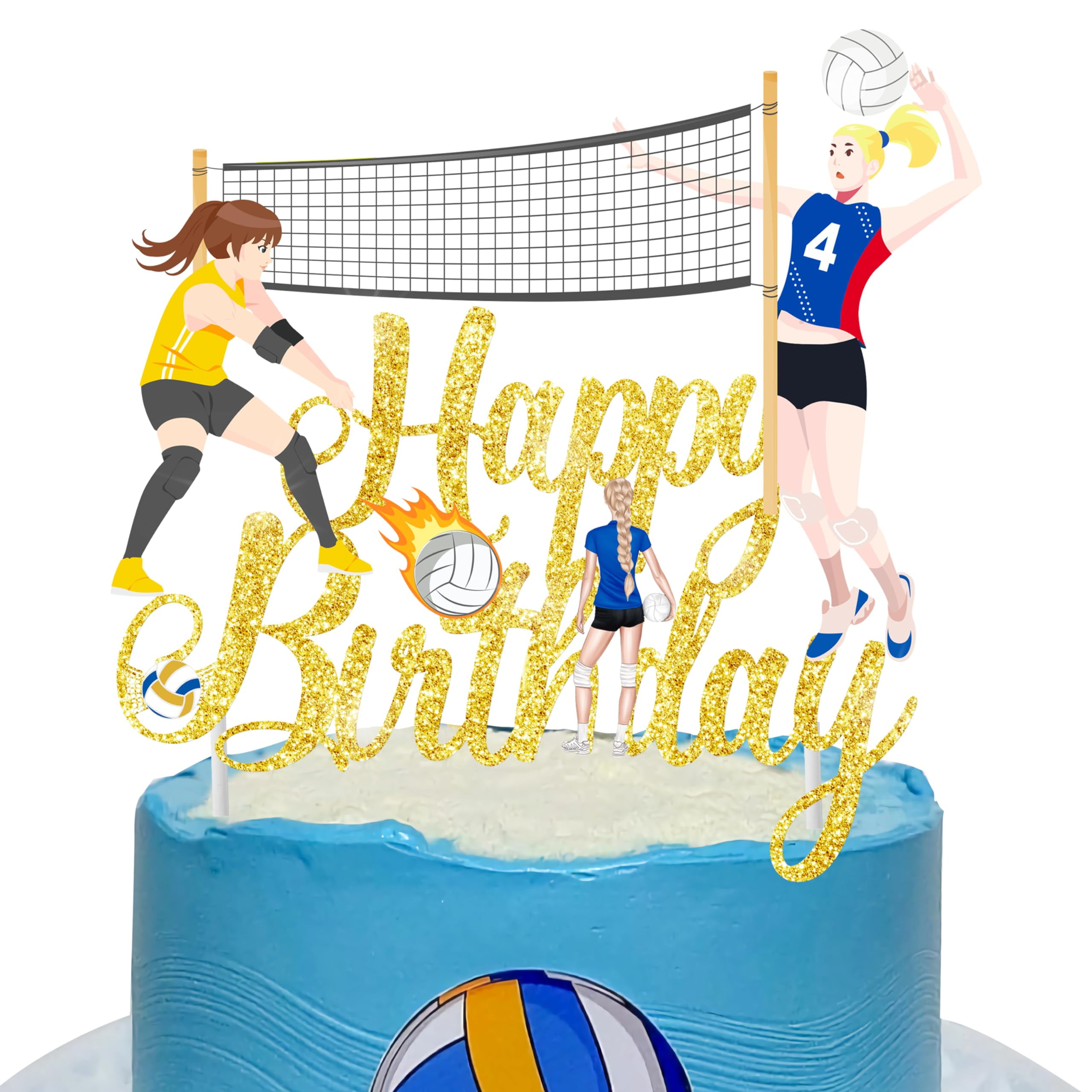 Volleyball Happy Birthday Cake Topper Glitter RST1 Gold Volleyball ...