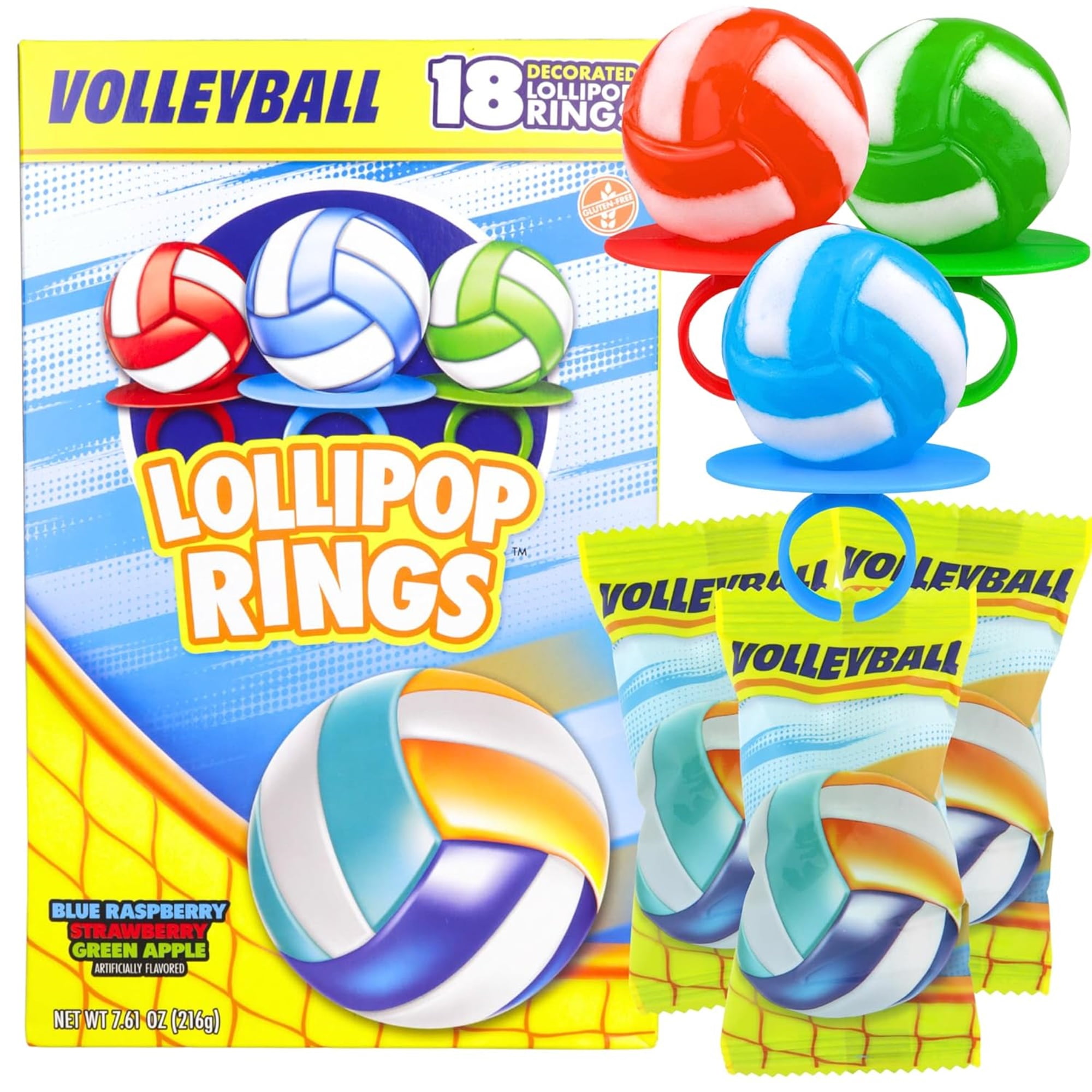 Volleyball Lollipop Rings, Birthday Party Favors, 18 Count, 7.61 Ounce ...