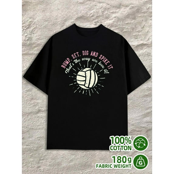 Volleyball Love It men black 180G 100% Cotton spring and summer ...