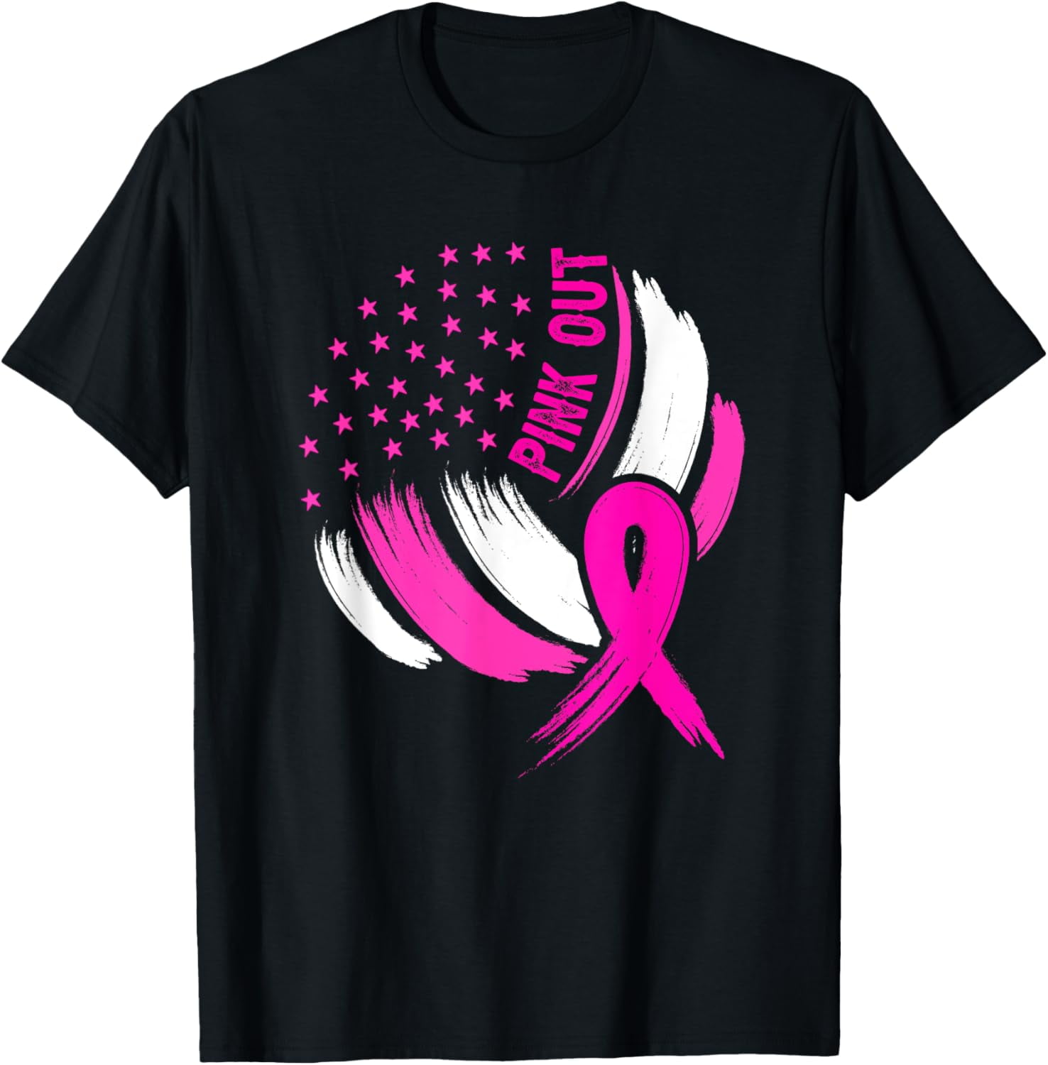 Volleyball Pink Out Breast Cancer Awareness Ribbon USA Flag T-Shirt men ...