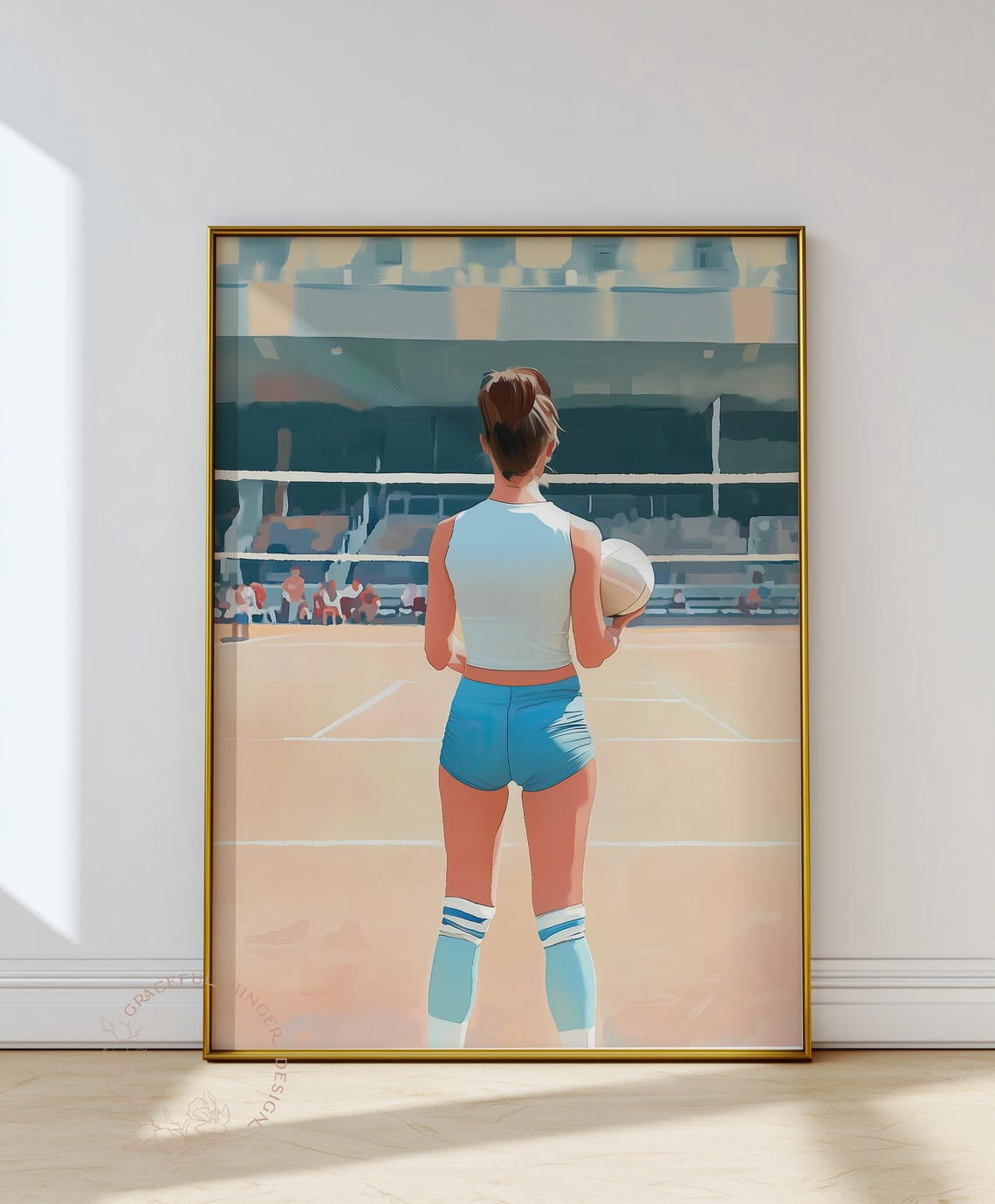 Volleyball Player Art Print, Preppy Blue Sports Decor Home Decor #2449 ...