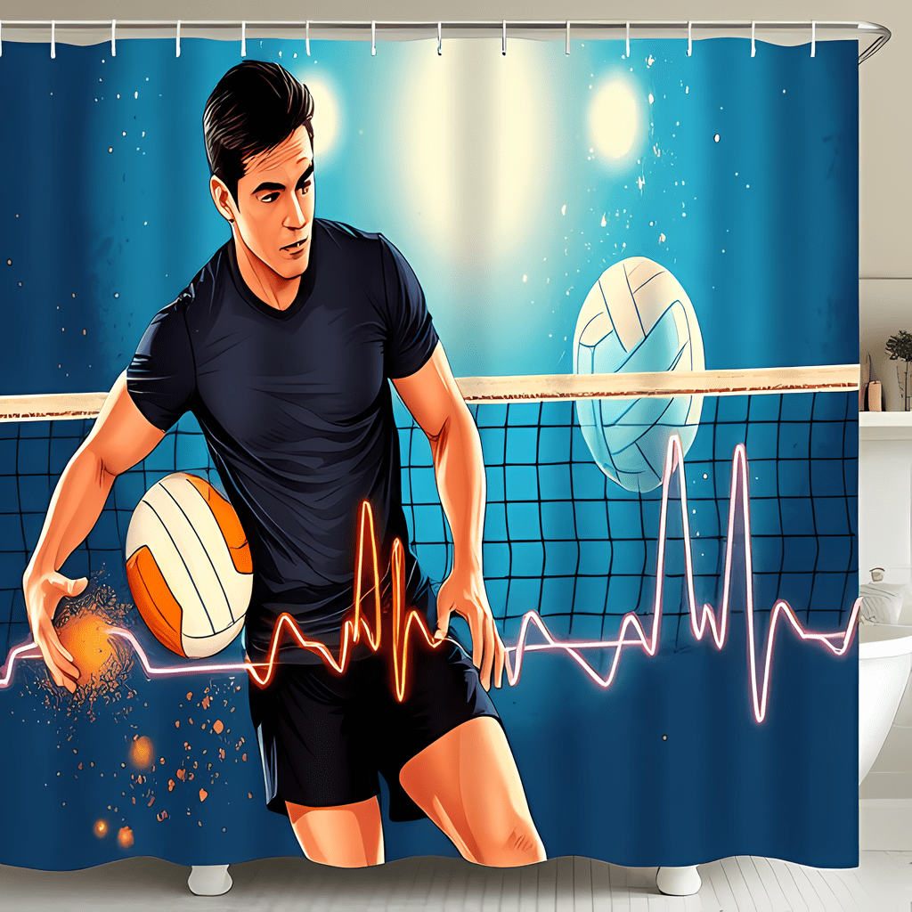Volleyball Player Shower Curtain - Bold Graphic Design with Heartbeat ...