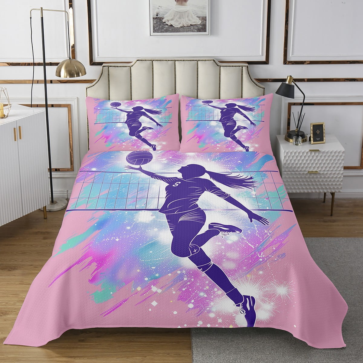 Volleyball Queen Quilt Set Sports Bedspread Volleyball Player Bed Set ...