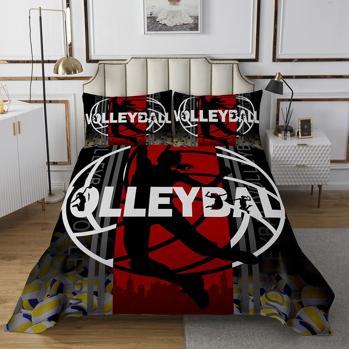 Volleyball Quilt Set Twin Size,Sports Themed Bedding Set Teens Bedroom ...