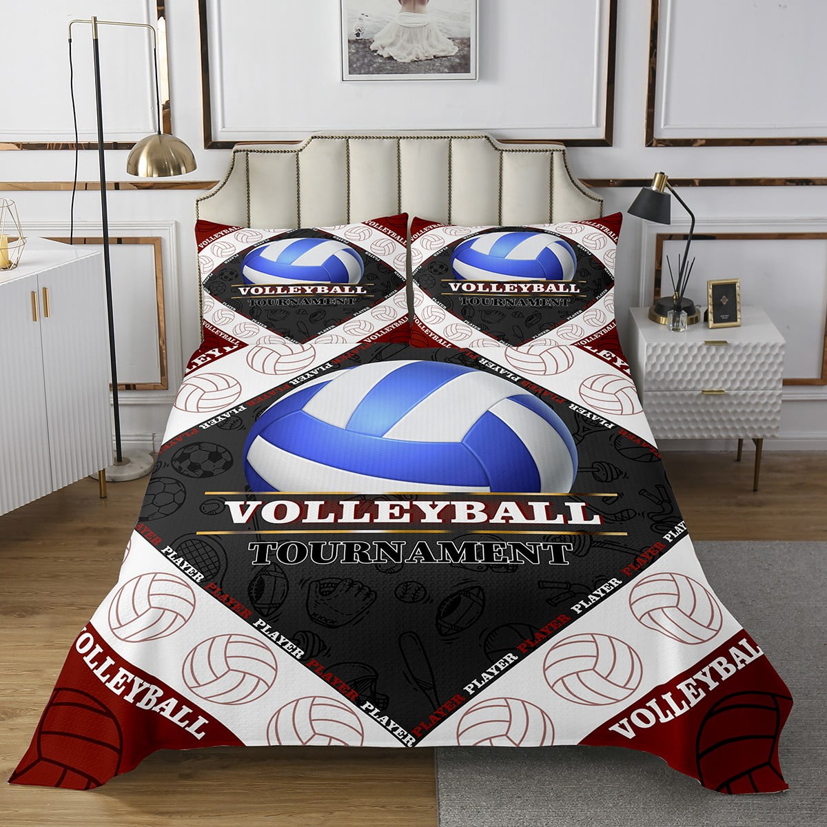 Volleyball Sports Games Coverlet Set Volleyball King Bedspread Set ...