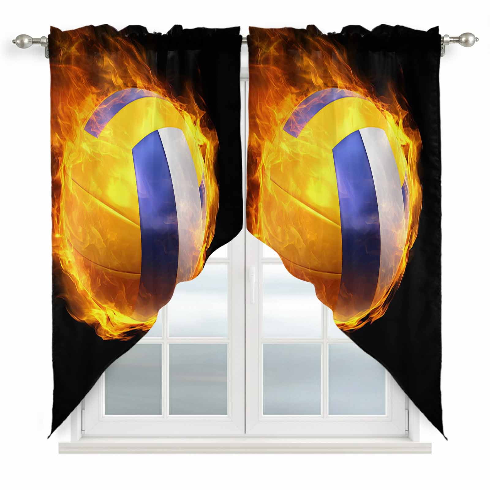 Volleyball Swag Curtains Modern Buruning Flame Sport Black Background ...