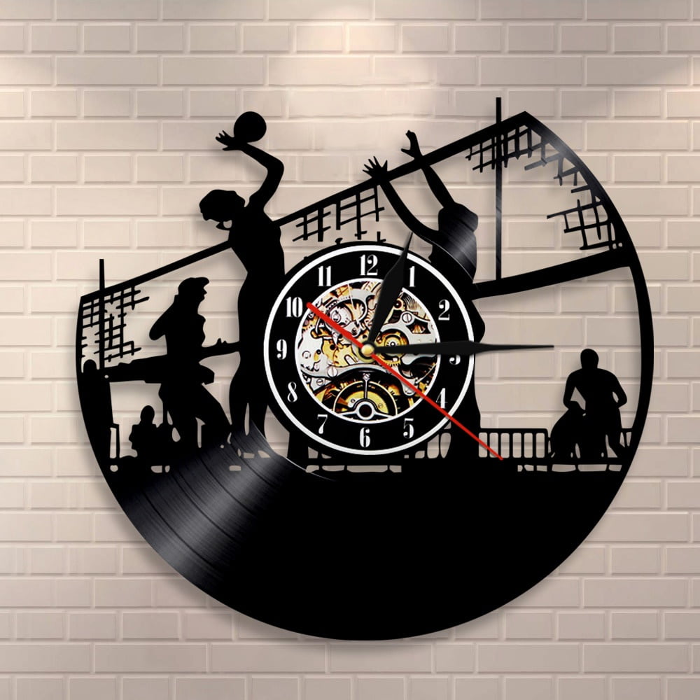 Volleyball Wall Clock Beach Volleyball Players Vinyl Record Wall Clock ...