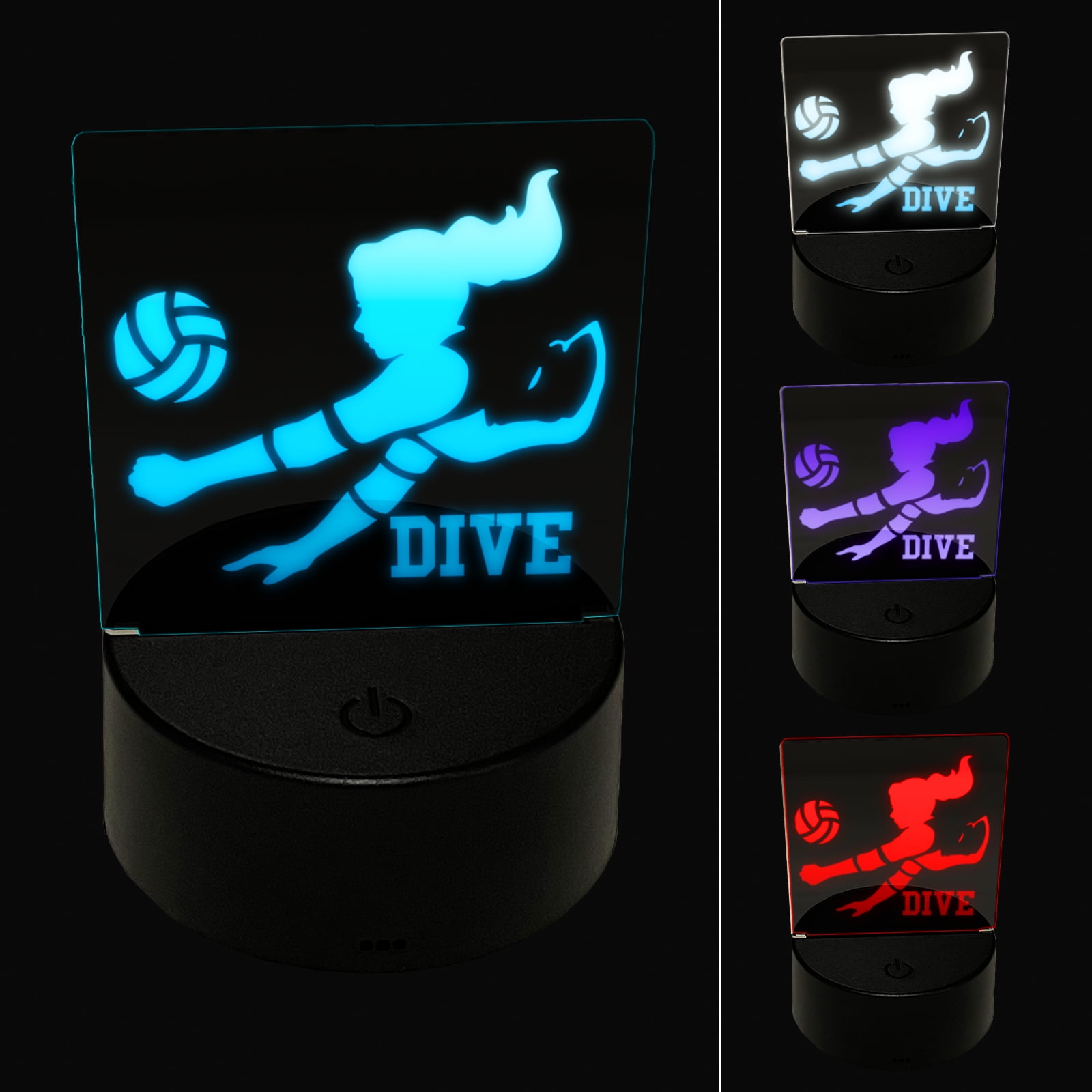 Volleyball Woman Dive Sports Move LED Night Light Sign 3D Illusion Desk ...