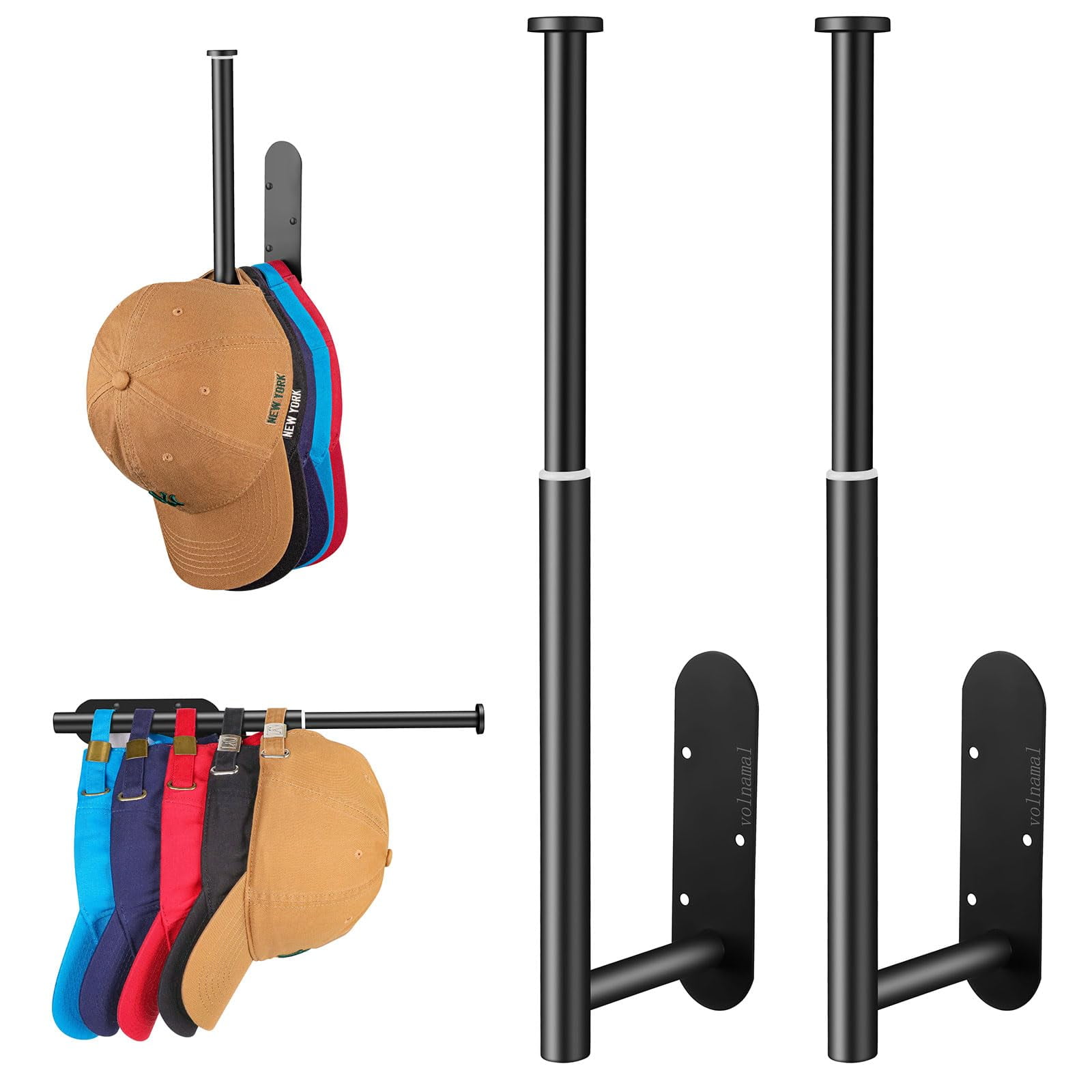 Volnamal Hat Organizer for Baseball Caps(2 Pack), Metal Retractable Hat ...