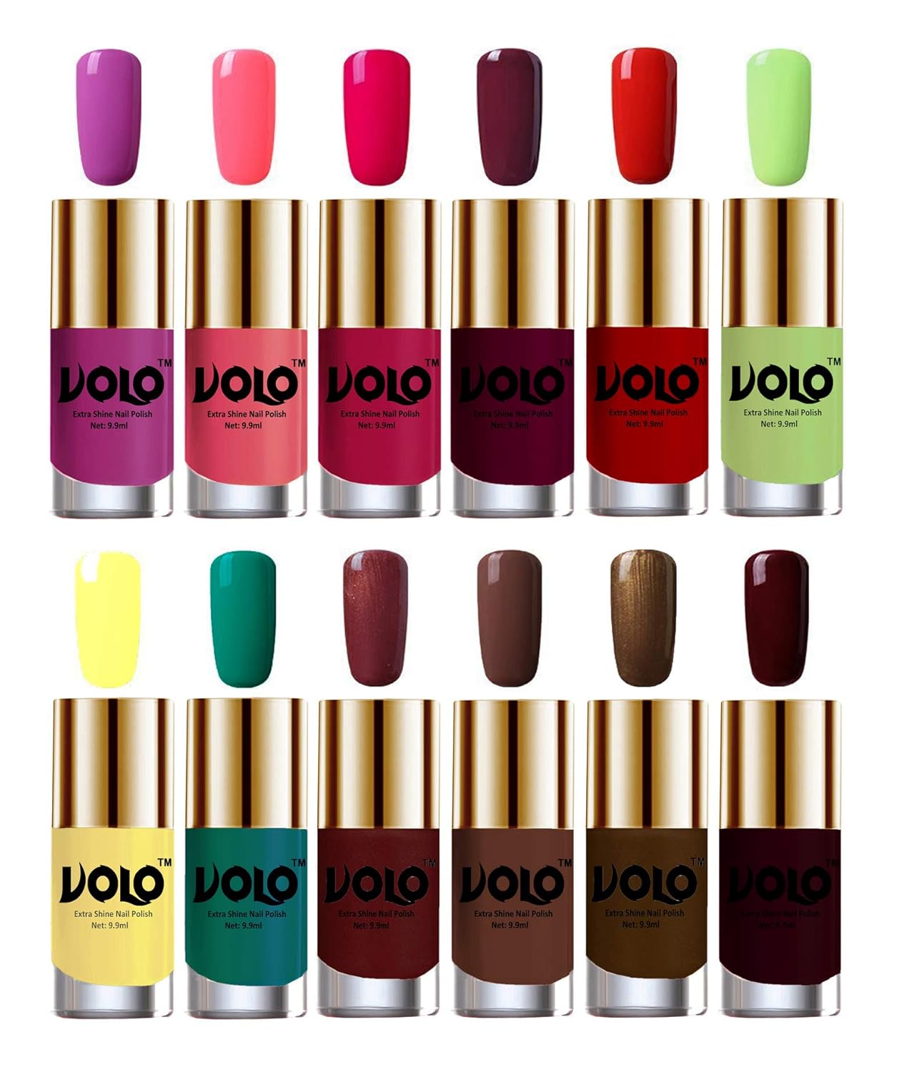 Volo Luxury Super Shine Nail Polish Set of 12 Vibrant Shades Bright ...