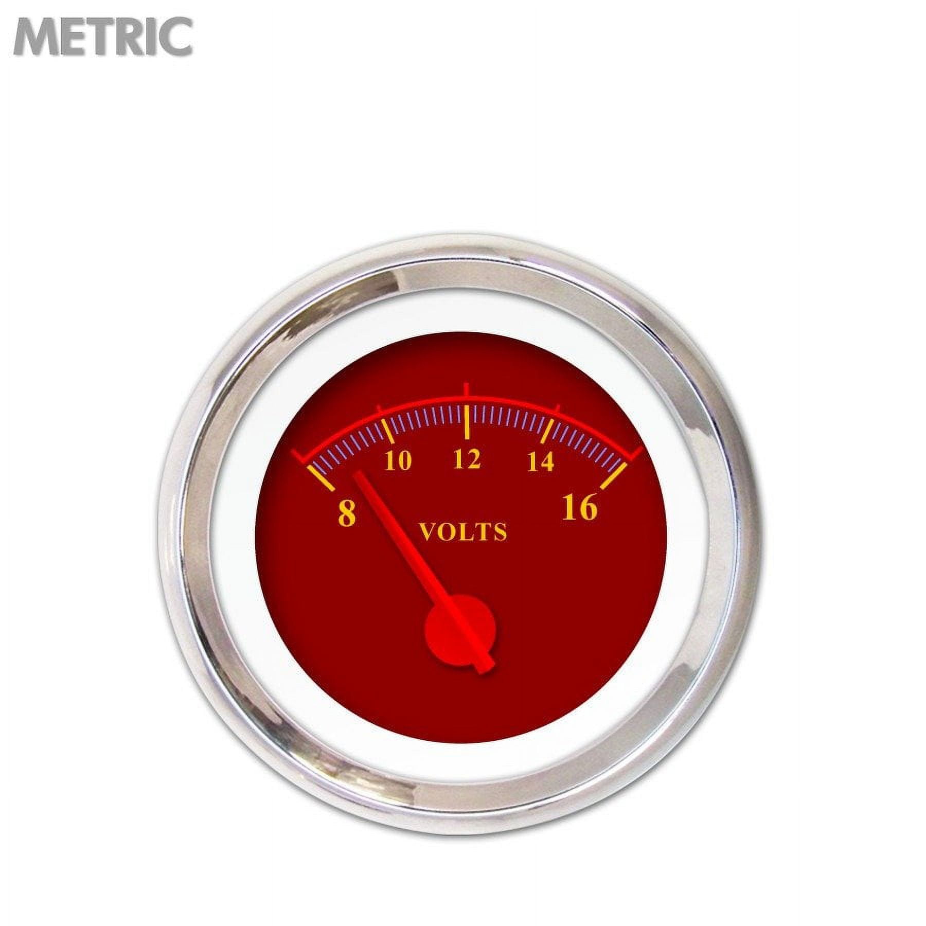 Volt Gauge - Metric Omega Red , Red Modern Needles, Chrome Trim Rings ...