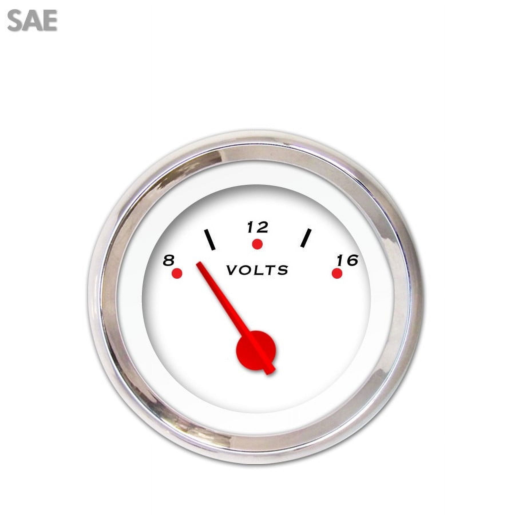 Volt Gauge-SAE Pegged White Red Modern Needles Chrome Trim Rings Style ...