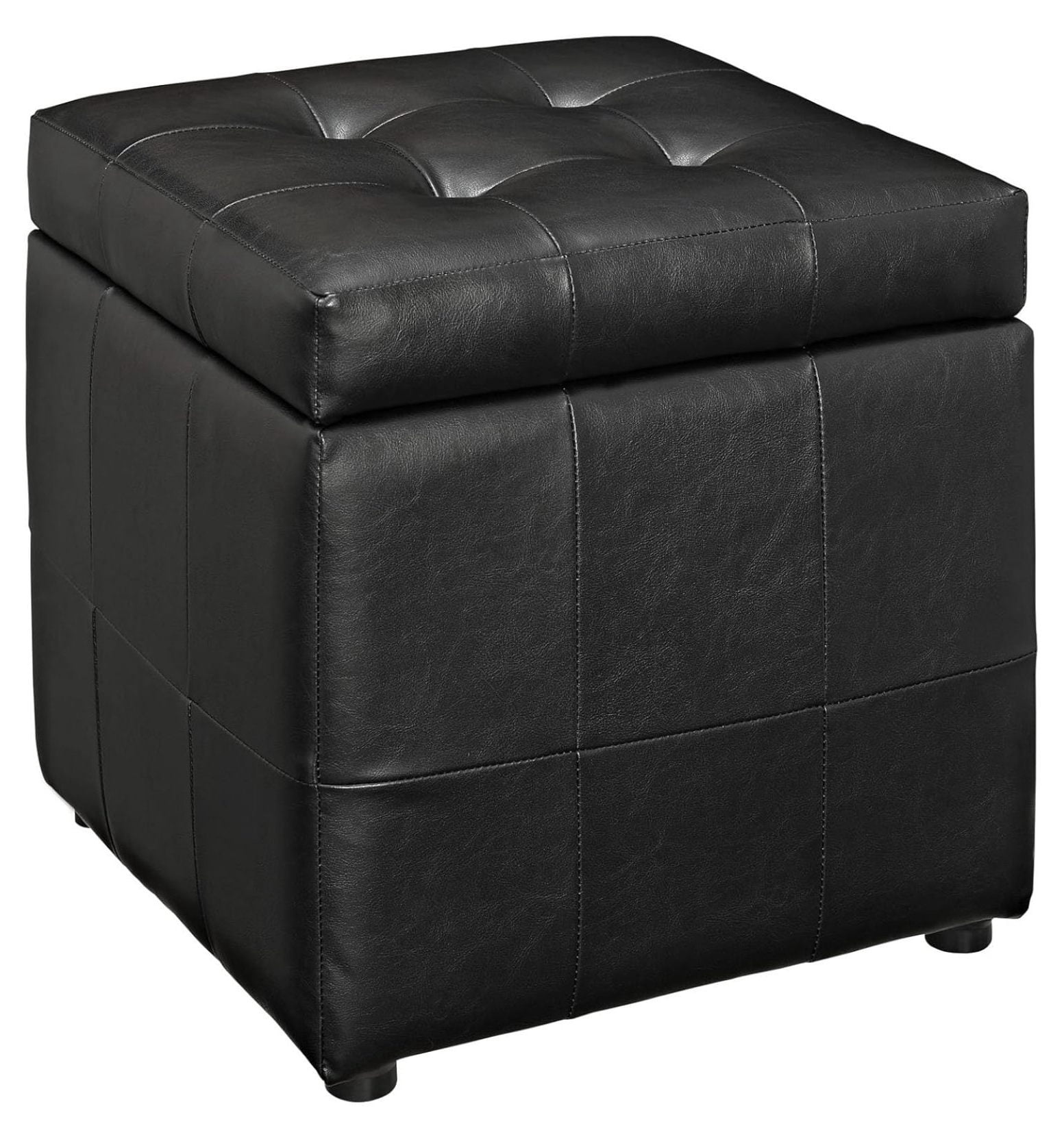 Volt Tufted Faux Leather Square Storage Ottoman Cube In Black - Walmart.com