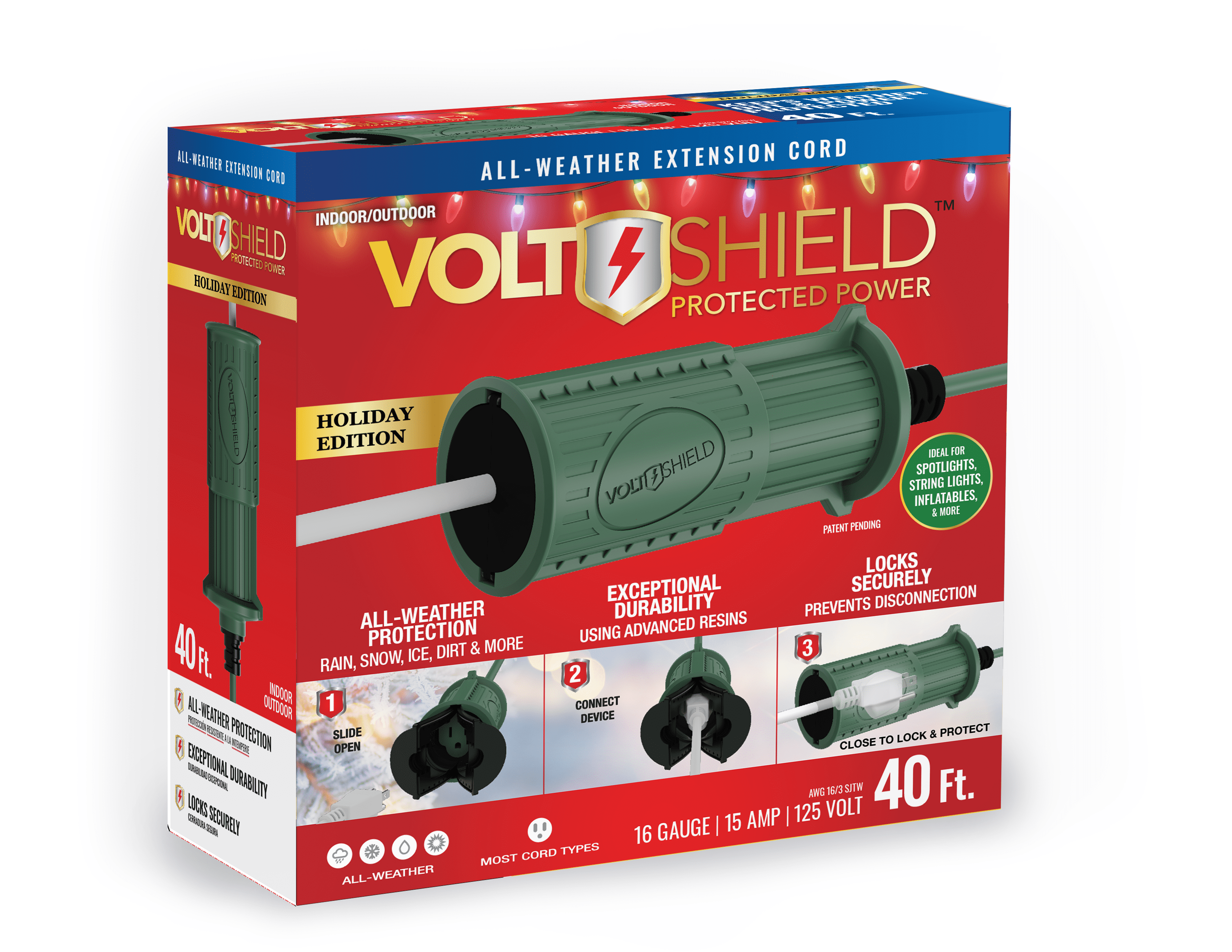 VoltShield Holiday Cord, 16 Gauge, 15 Amp, 40 ft - Walmart.com