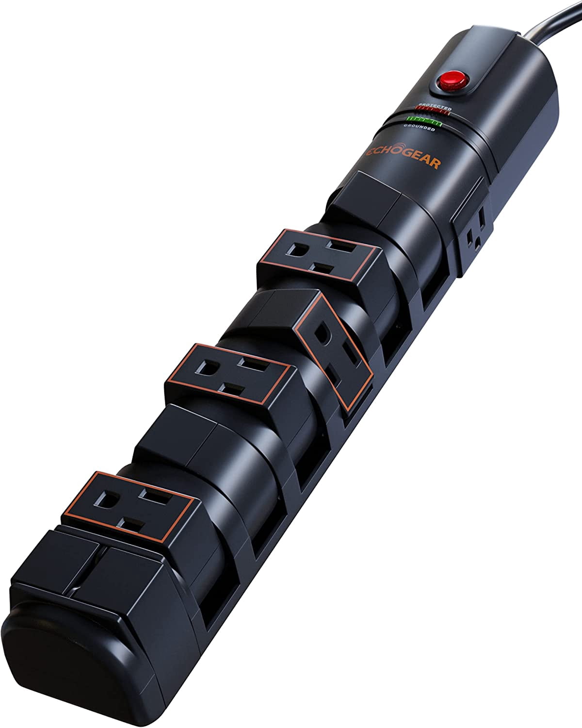 VoltSpin Surge Protector Power Strip with Rotating Outlets, Flat Plug ...