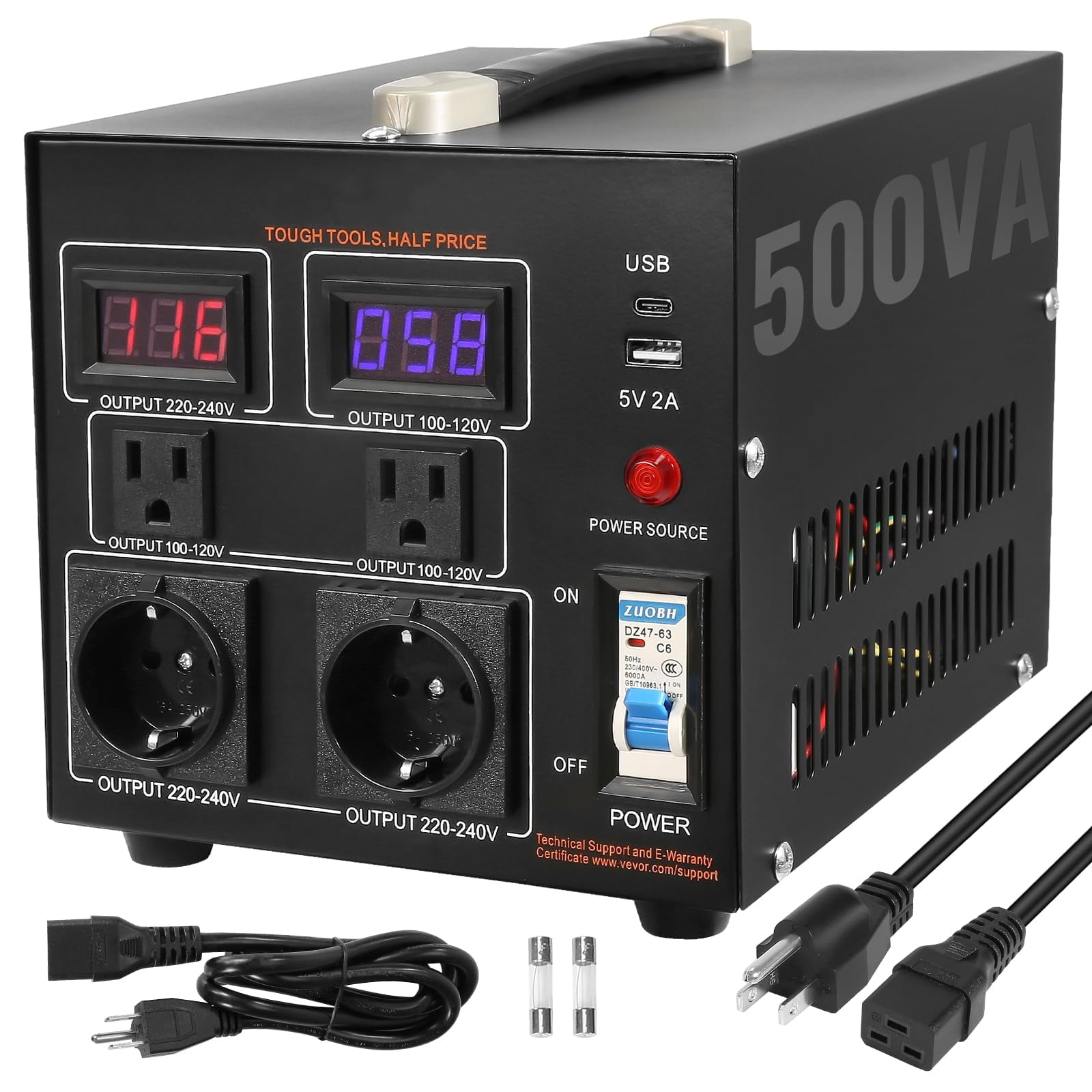 Voltage Converter Transformer, 500W, Heavy Duty Step Up/Down ...