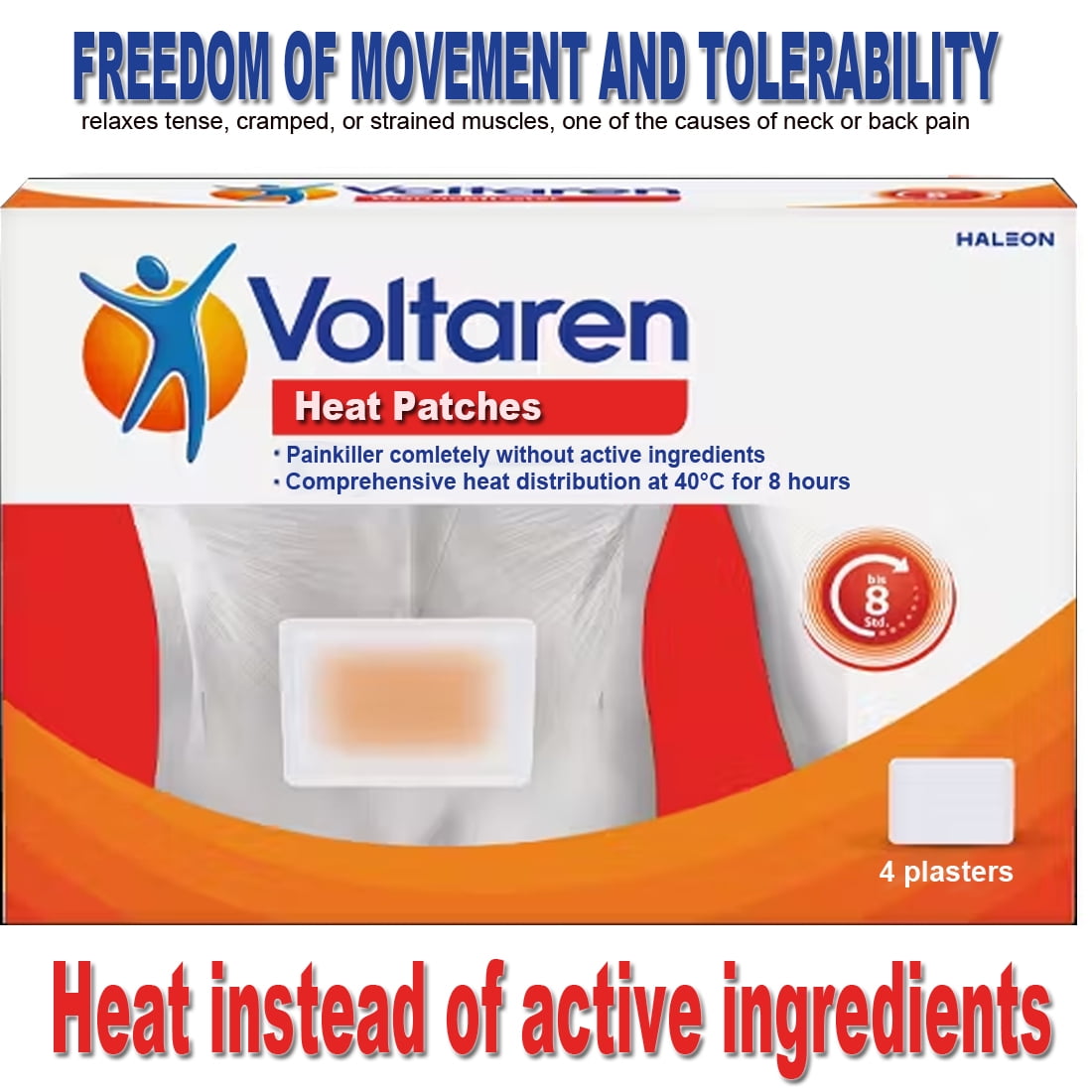 Voltaren Drug-Free Heat Patch 8H Effective Pain Relief (4 x Topical ...