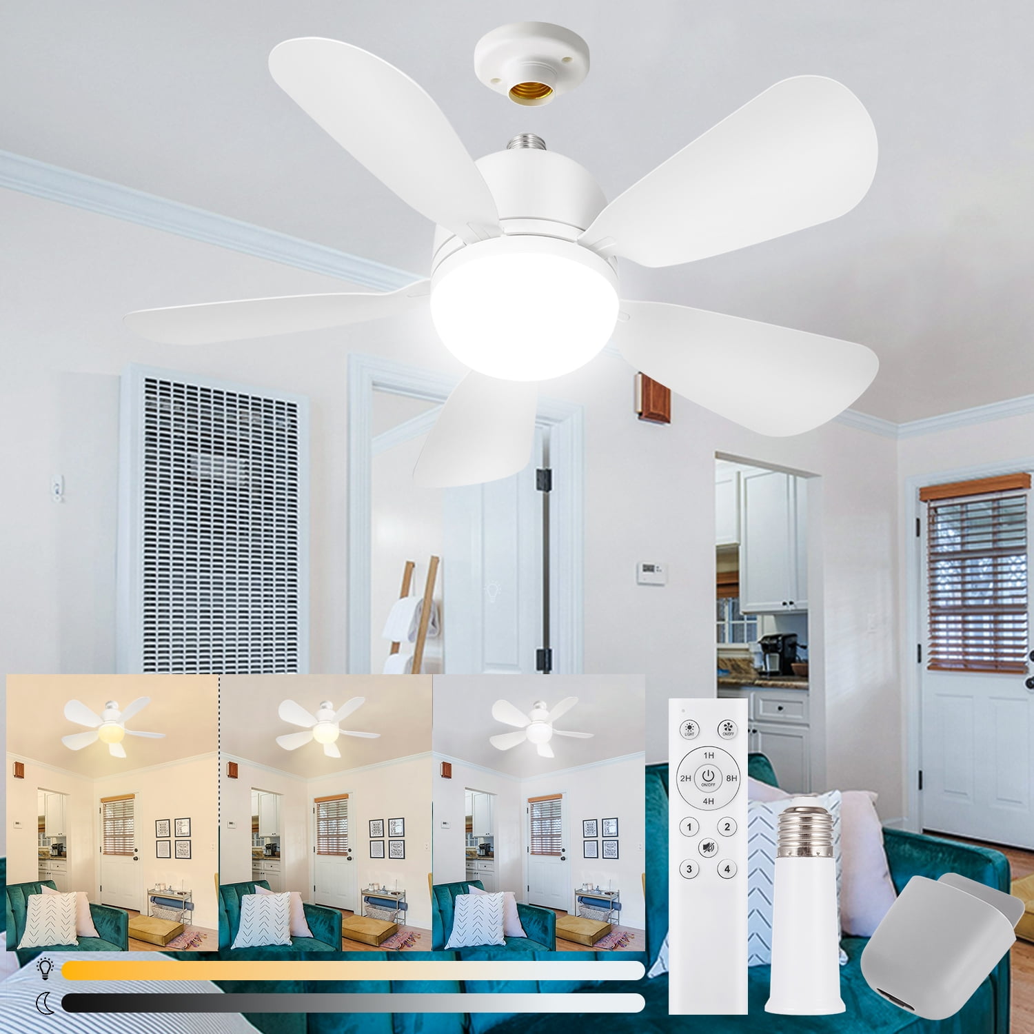 Voltide 19'' Smart Ceiling Fan Light with Remote Control, LED Socket ...