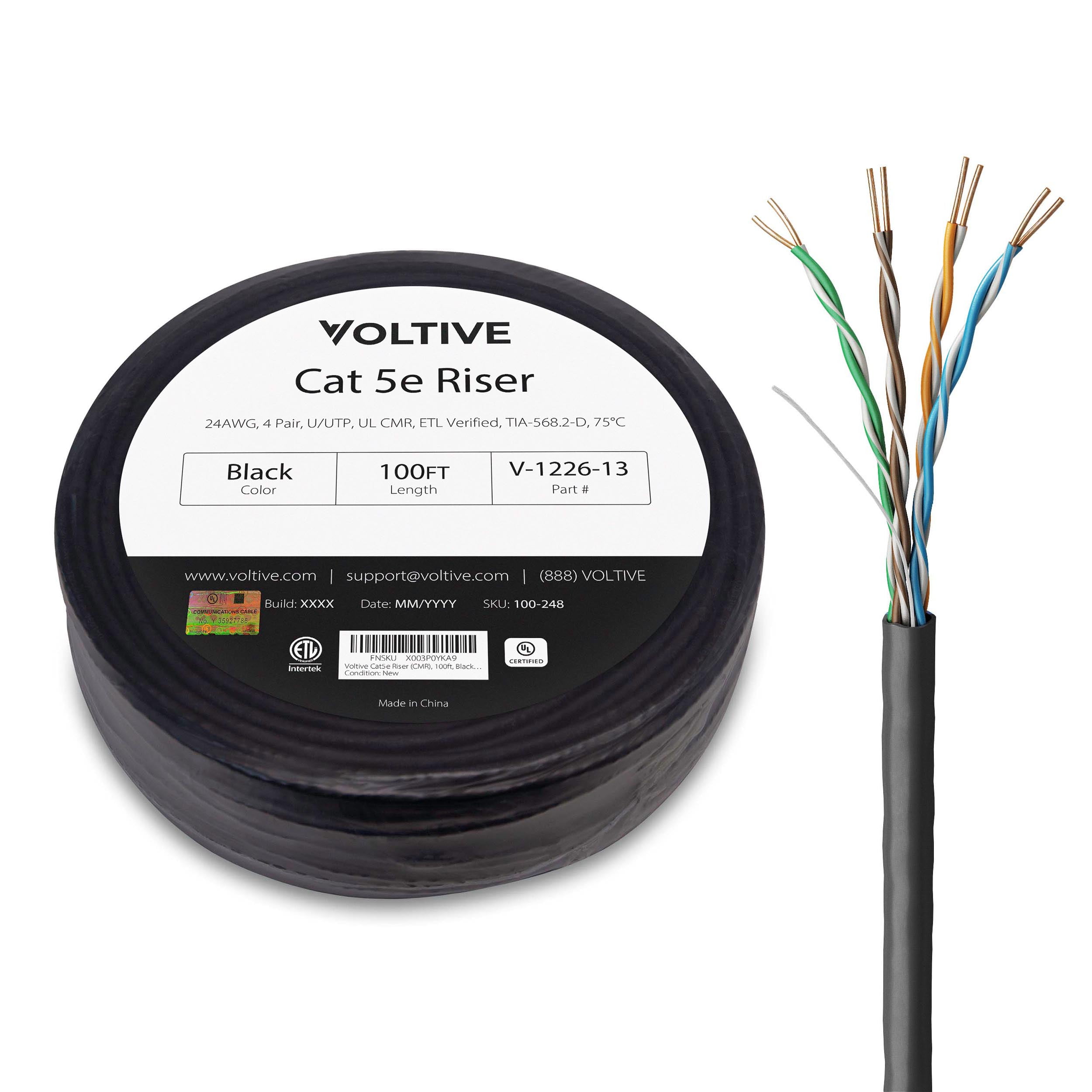 Voltive Cat5e Riser (CMR), 100ft, Black - Solid Bare Copper Bulk ...
