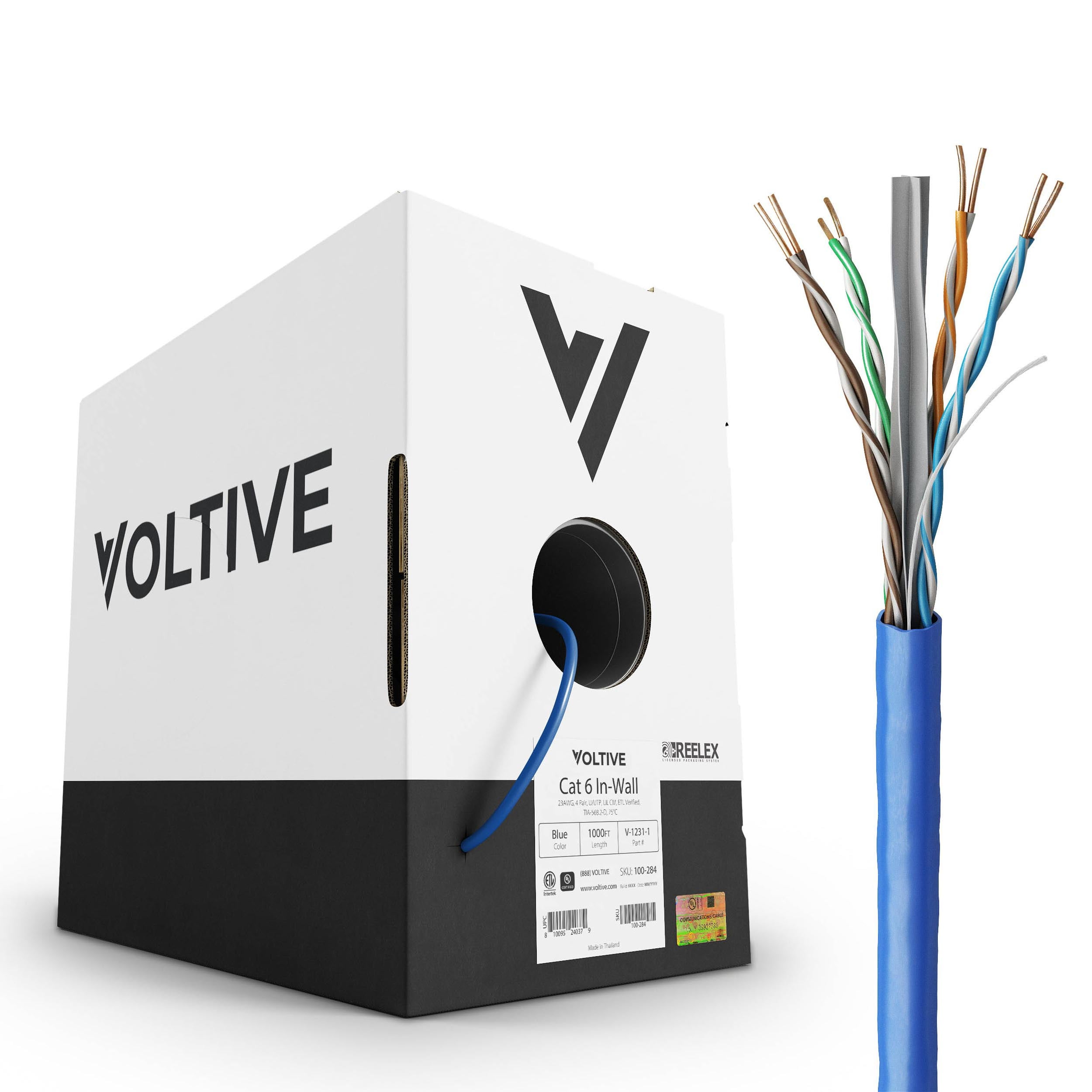 Voltive Cat6 In-Wall (CM), 1000ft, Blue - Solid Bare Copper Bulk ...