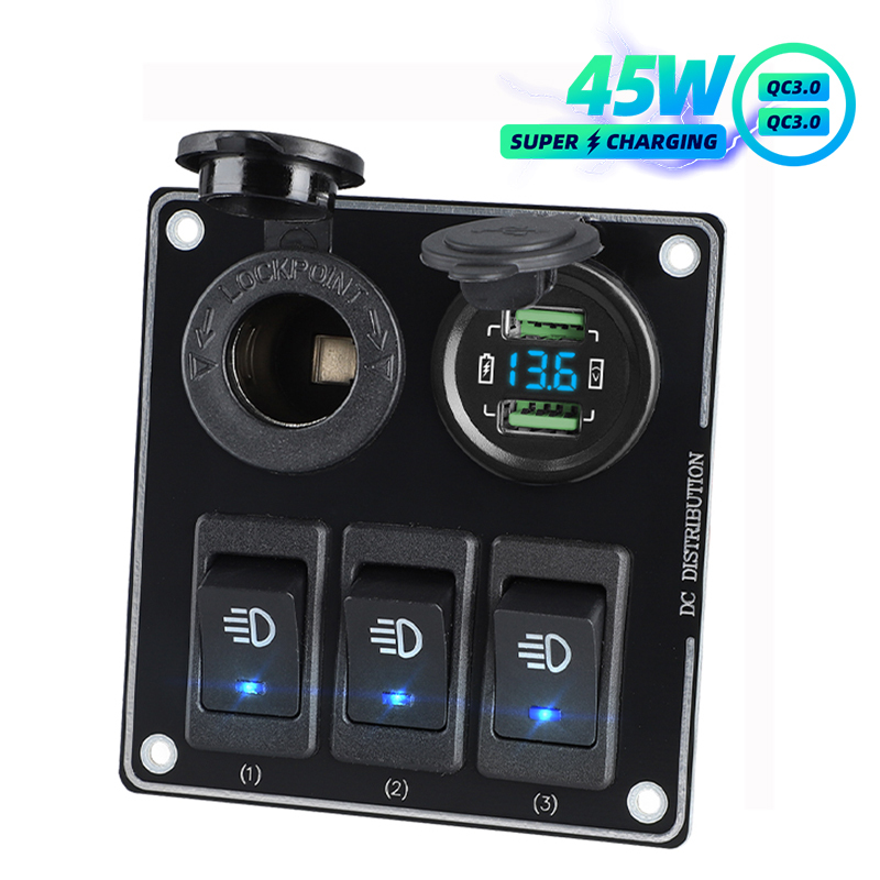 Voltmeter 12V And Switch QC 3.0 Dual Port Fast Usb Car Charger 12V ...