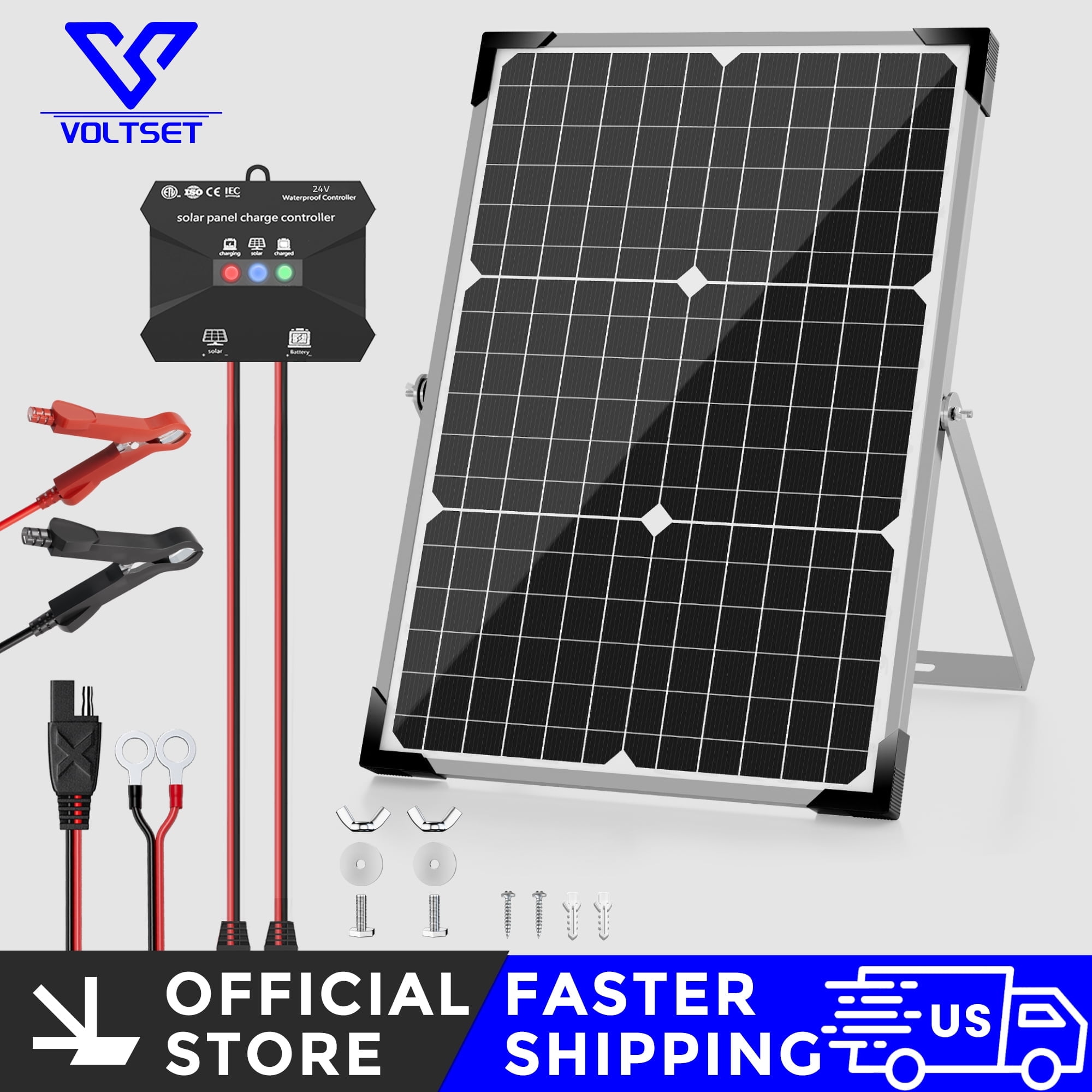 Voltset Solar Panel Kit 30W 12V, Solar Battery Trickle Charger ...