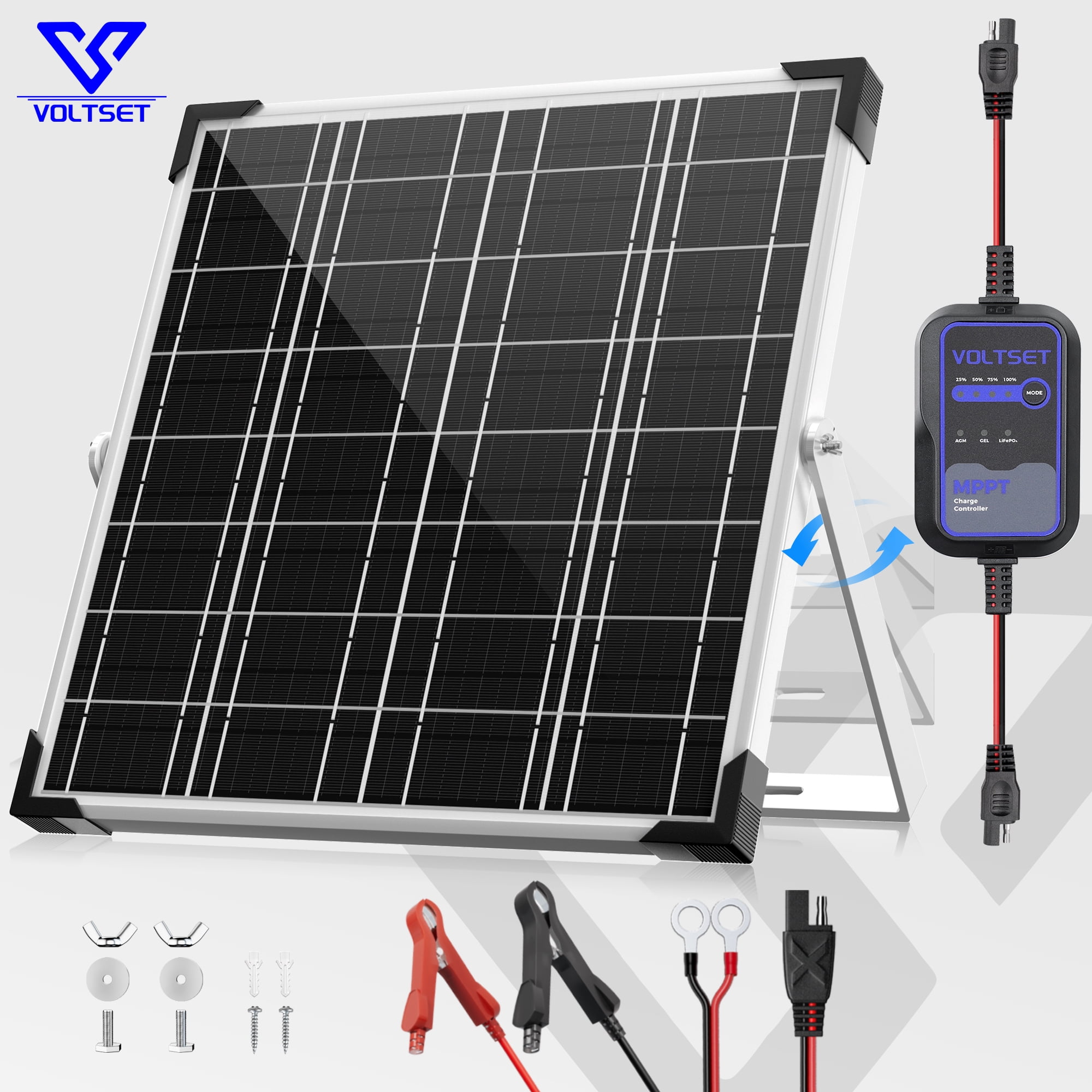 Voltset Solar Panel Kit 20W 12V with MPPT Controller, Solar Battery ...