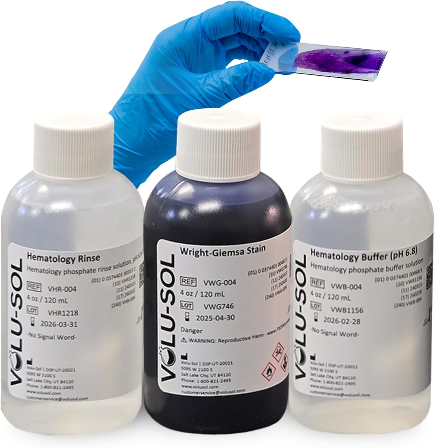 Volu-Sol Wright Giemsa Stain Pack (Wright Giemsa, Buffer, Rinse) Romanowsky Stain for Blood ...
