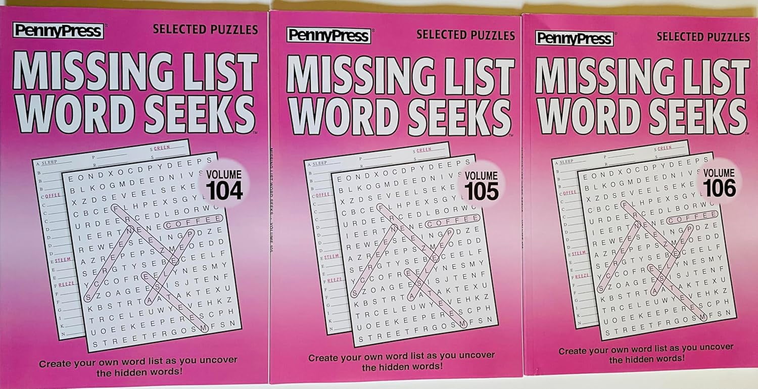 Volumes 104, 105 and 106 of The Missing List Word Search Seek Find ...