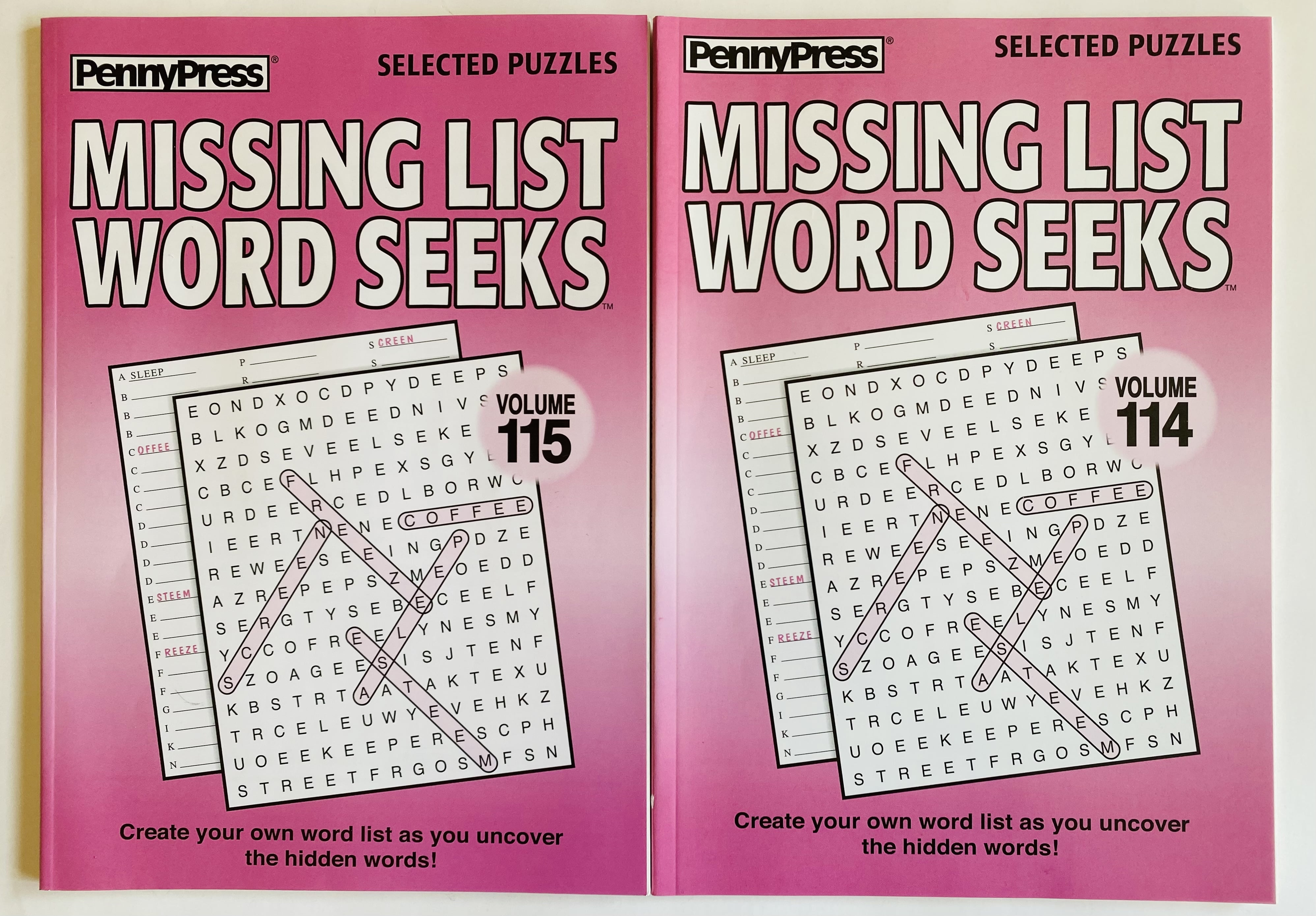 Volumes 114 and 115 of the Missing List Word Search Seek Puzzles from ...