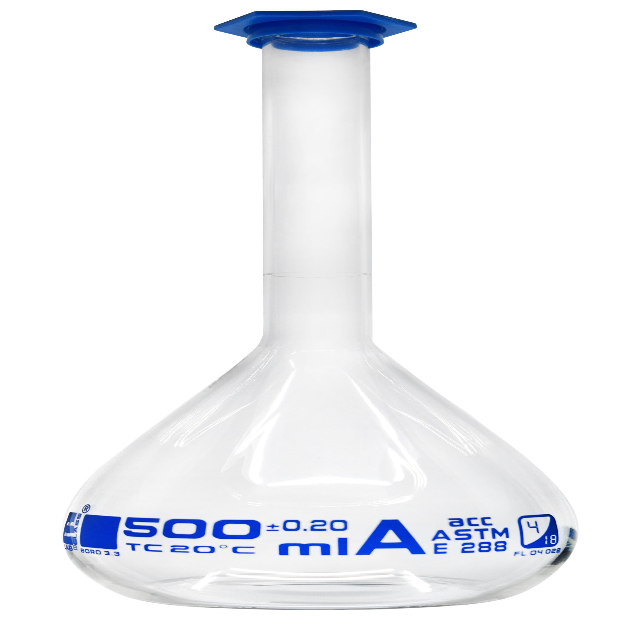 Volumetric Flask, 500ml - Class A, ASTM - Snap Cap - Blue Graduation ...