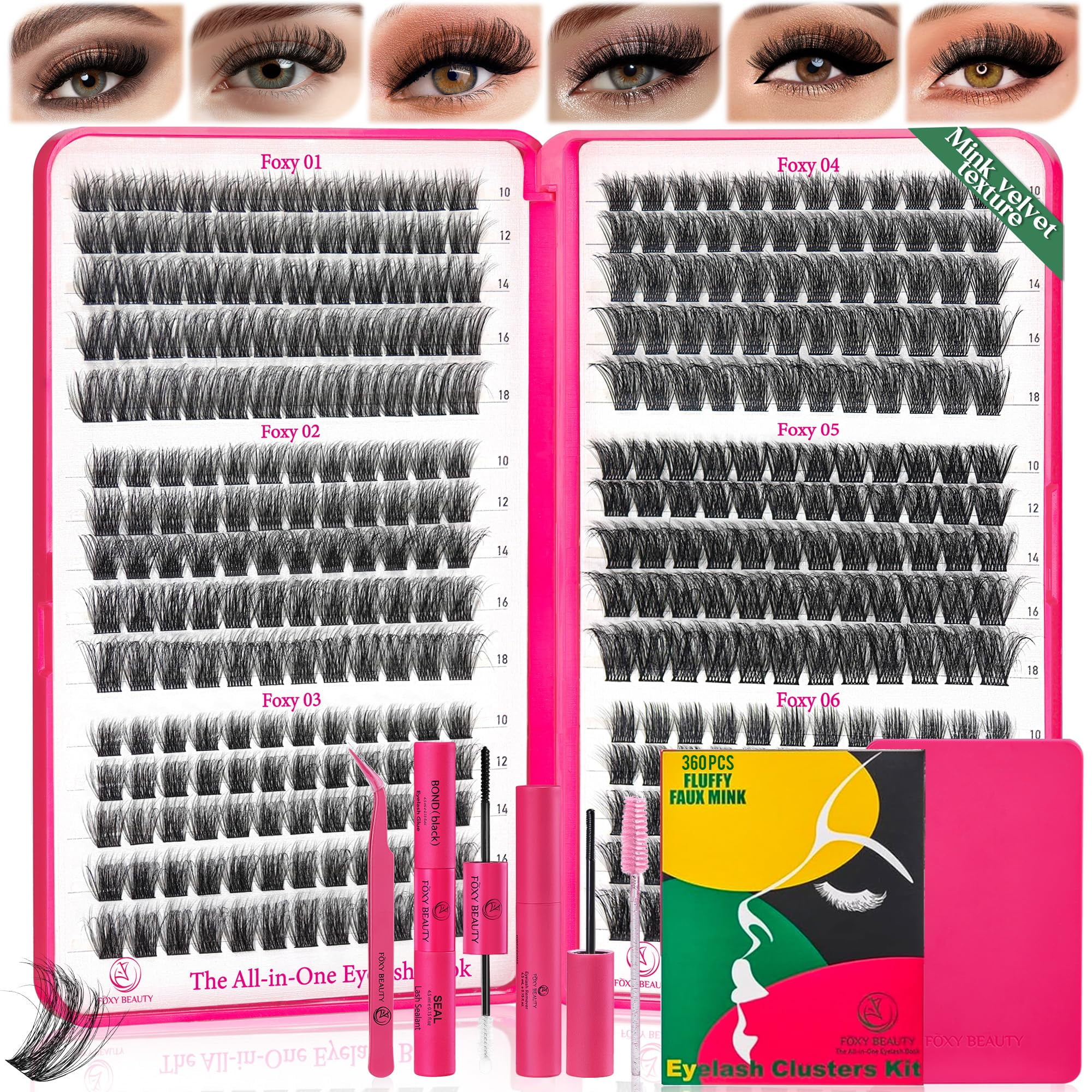 Volunm Lash Clusters Kit TSF6 360PCS D Curl Fluffy Eyelash Clusters ...